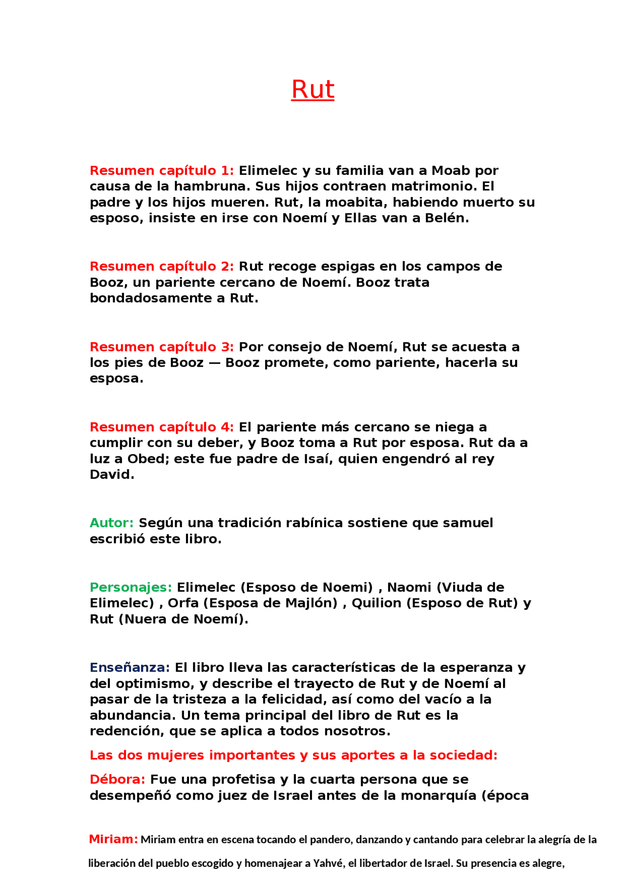 Rut (personaje de la biblia). | Resúmenes de Religión | Docsity