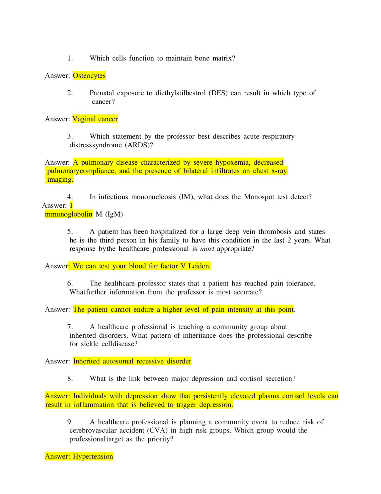 Medical Questions and Answers | Exams Nursing | Docsity