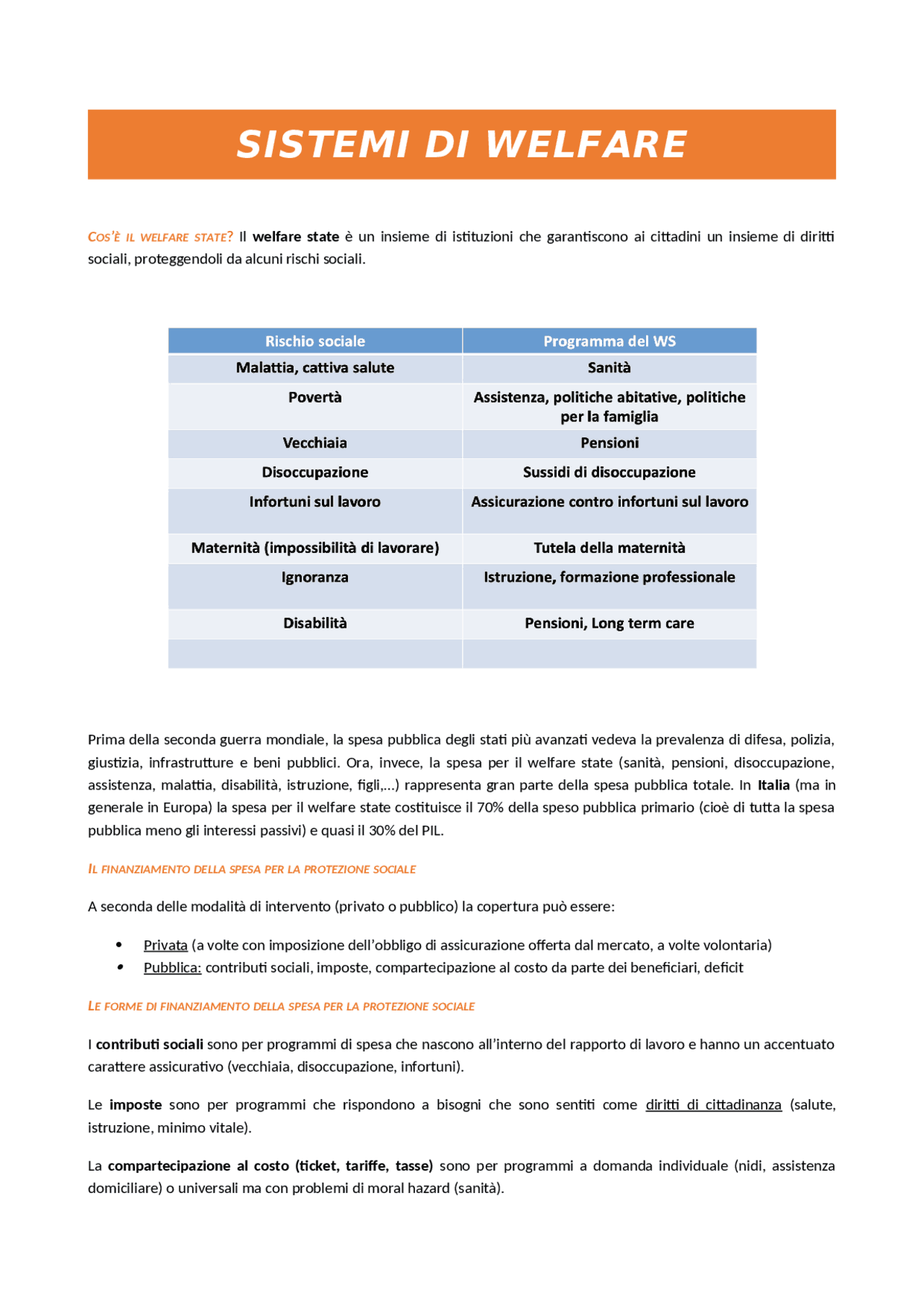 Sistemi di welfare state - Docsity