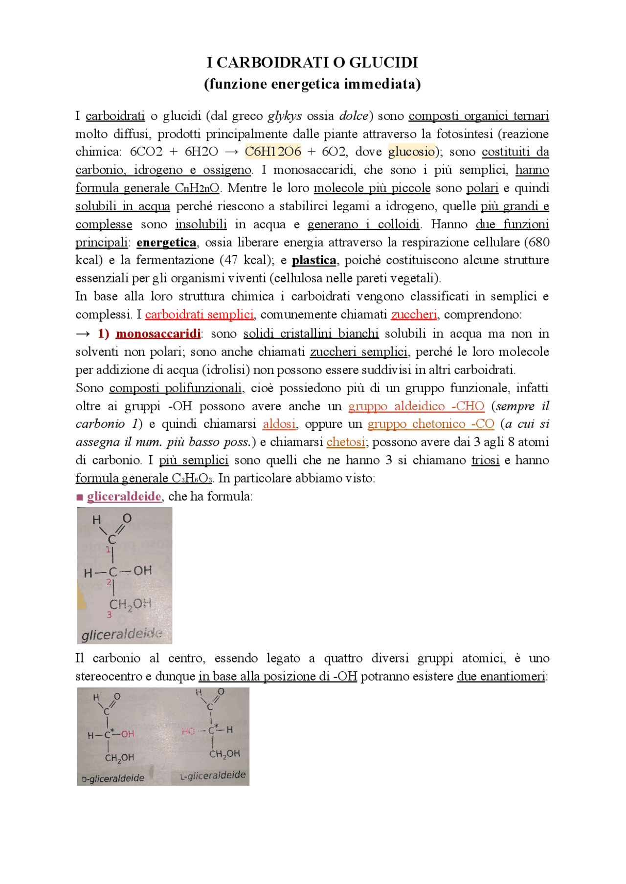 Schema Sui Carboidrati E I Glucidi Con Formule Ed Esempi Schemi E