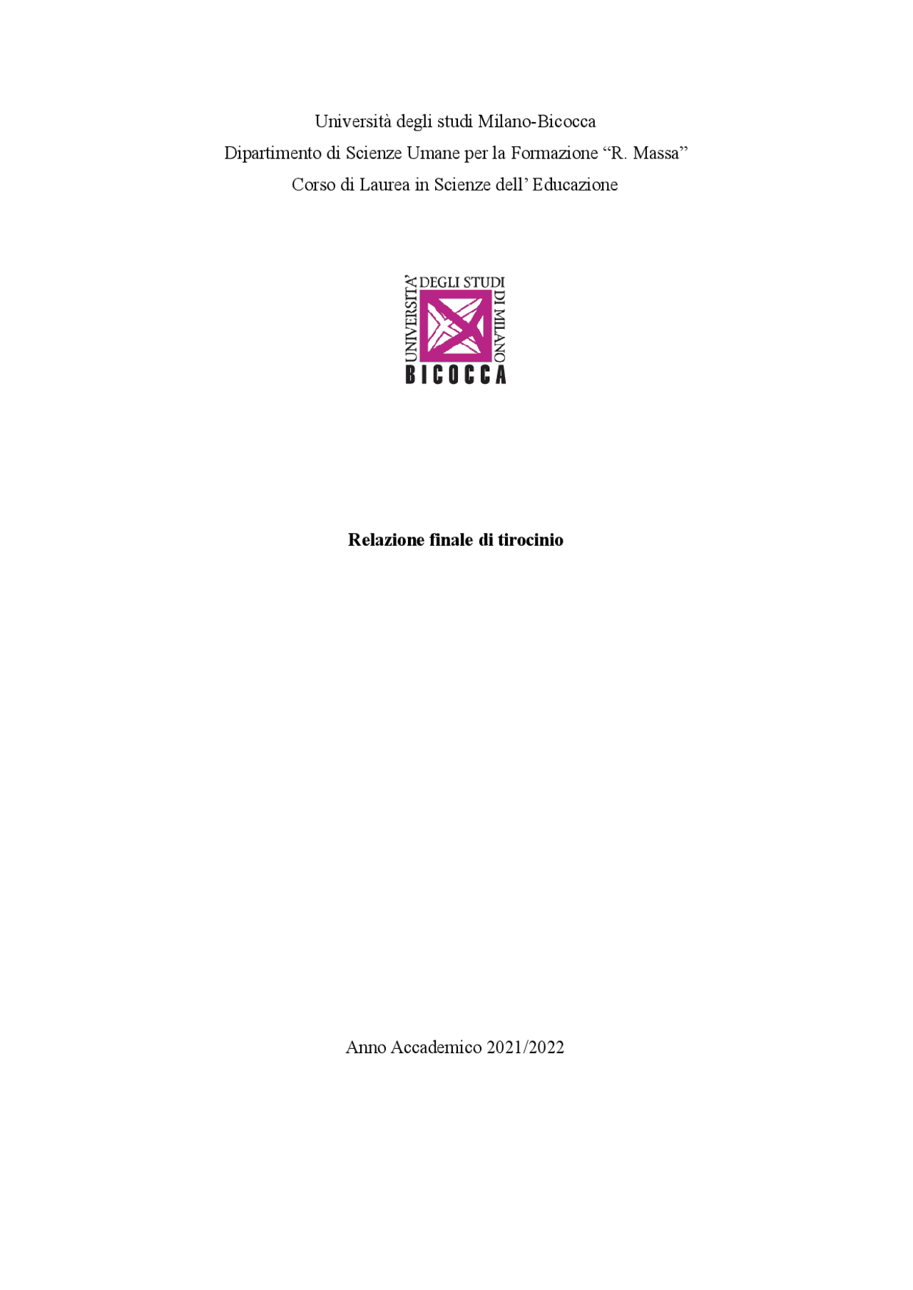 Relazione Finale Tirocinio Tesine Universitarie Di Pedagogia Docsity