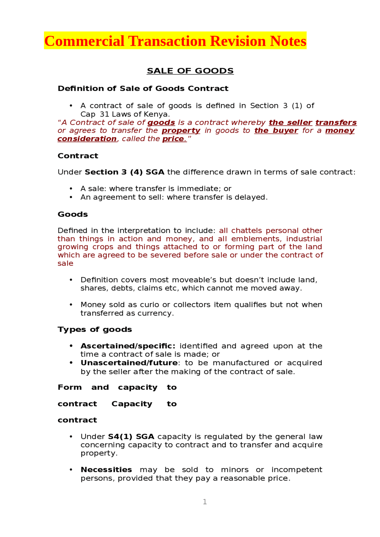 ATP 108 Commercial Transaction Revision Notes | Exams Nursing | Docsity