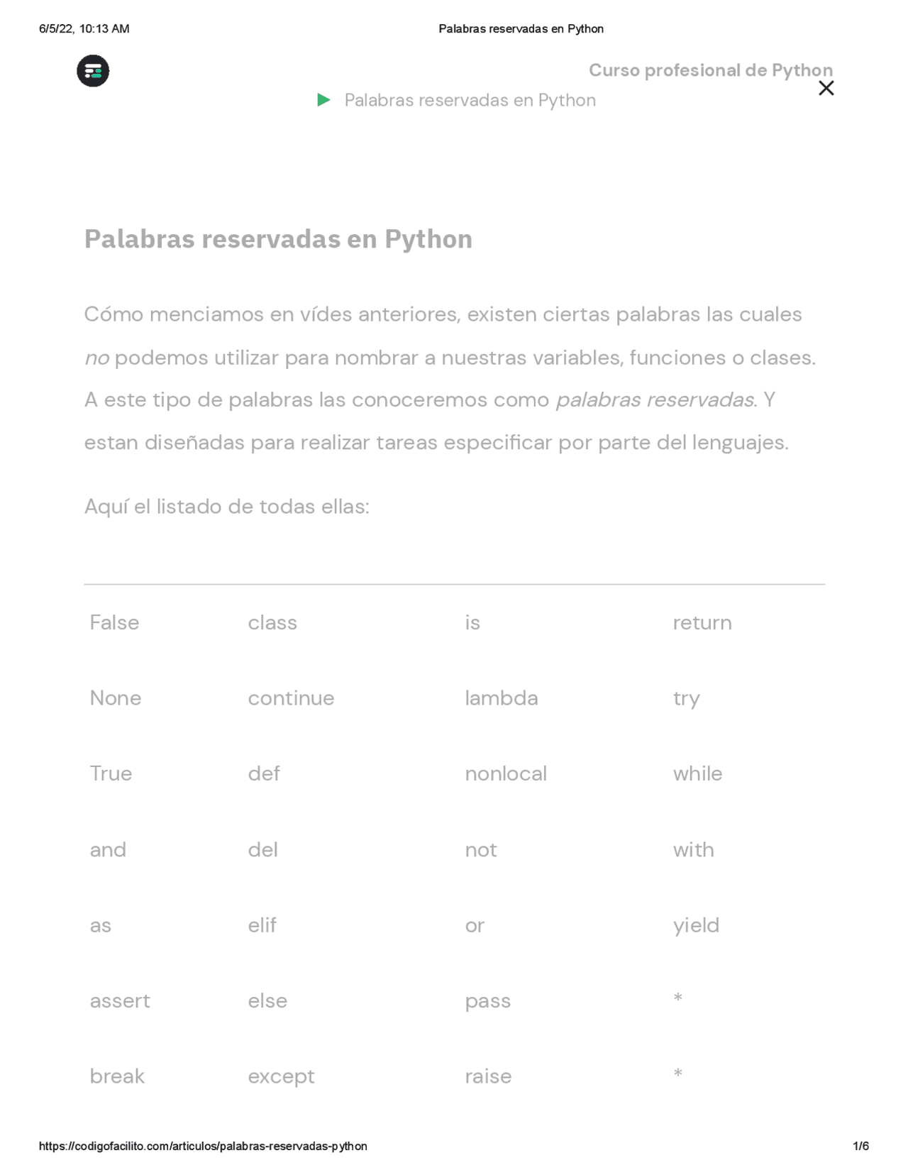 Palabras Reservadas En Python Apuntes De Informática Móvil Docsity 