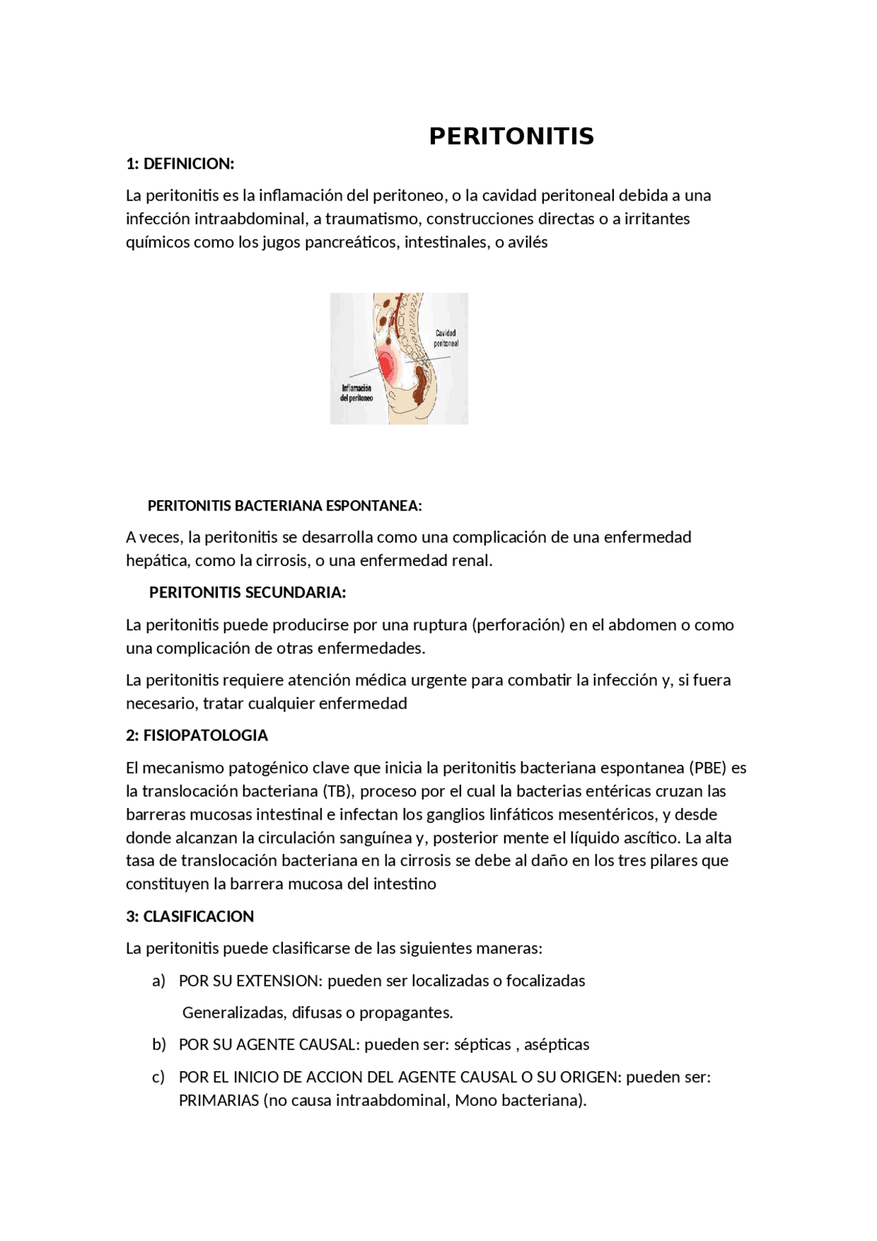 Patologia humana Peritonitis | Resúmenes de Patología | Docsity