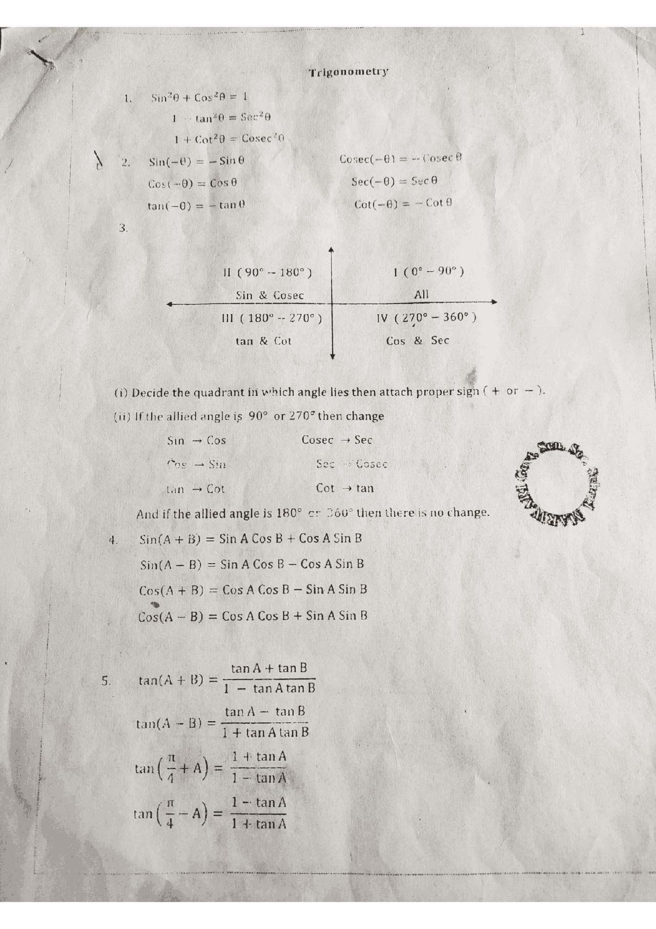 High School Formulas Schemes And Mind Maps Mathematics Docsity