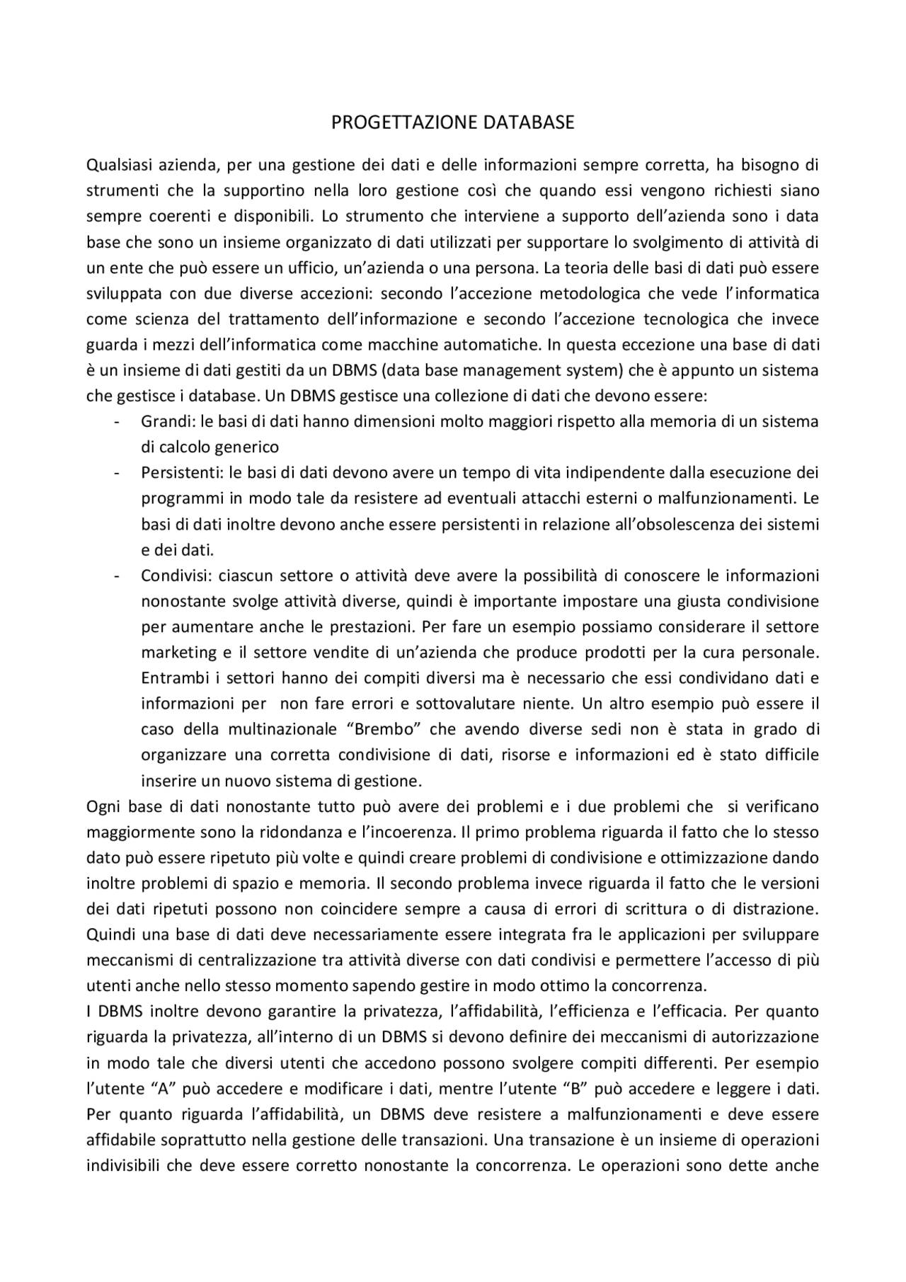 Progettazione database - Gestione informatica dei dati Aziendali - ( A ...