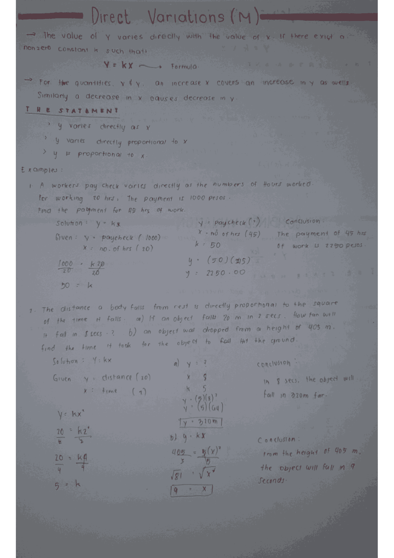 Math Variations Notes Docsity