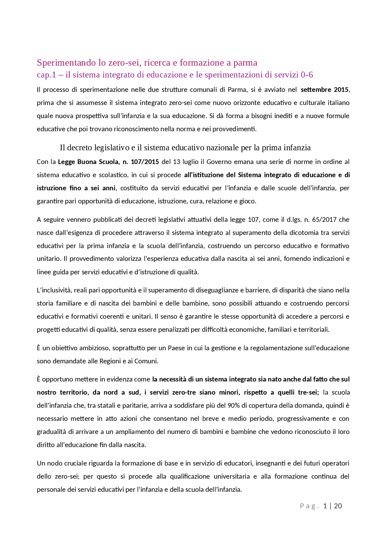 Sperimentando Lo 0 6 Ricerca E Formazione A Parma Dispense Di