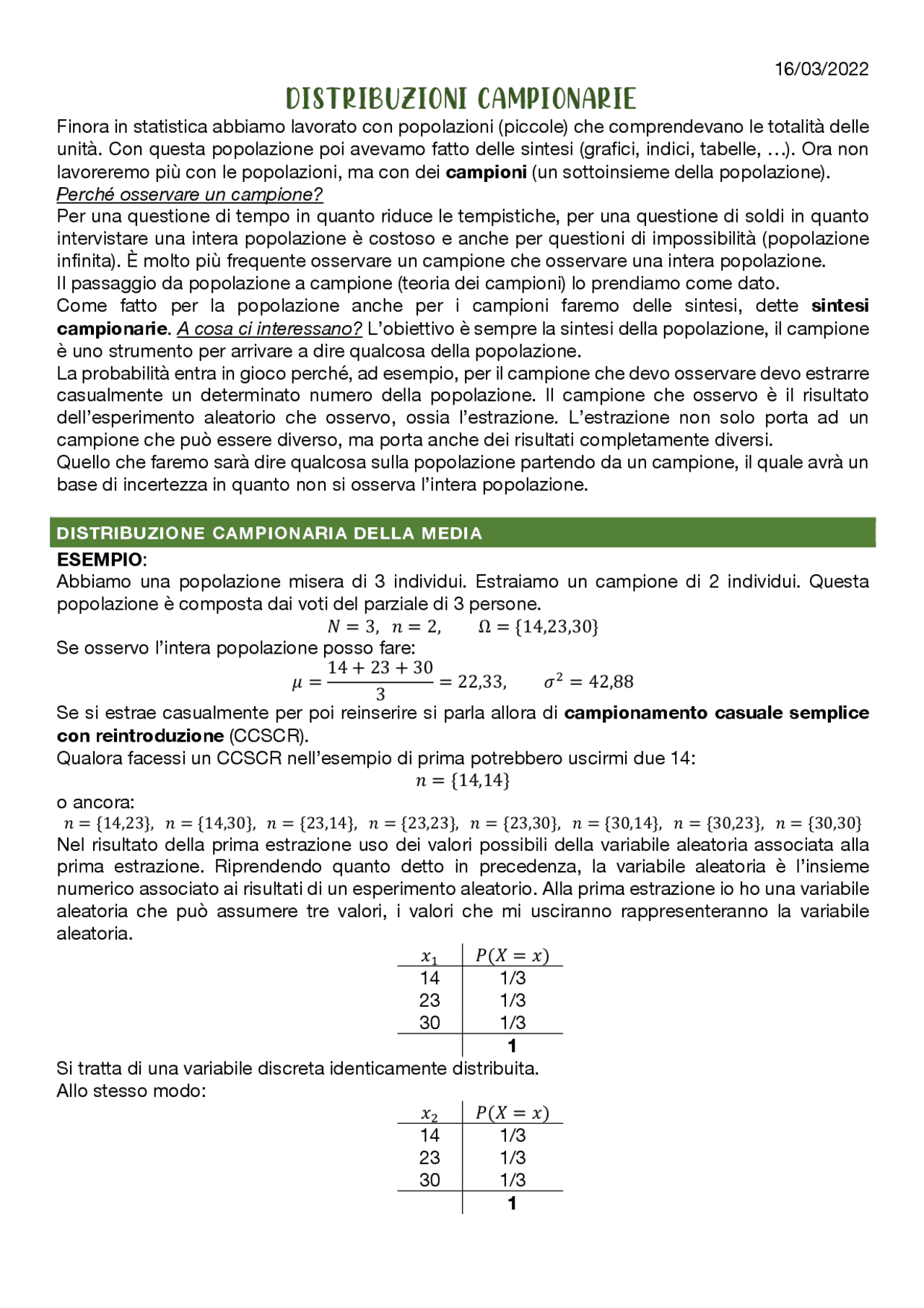 Statistica 3° Parziale Dispense Di Statistica Docsity