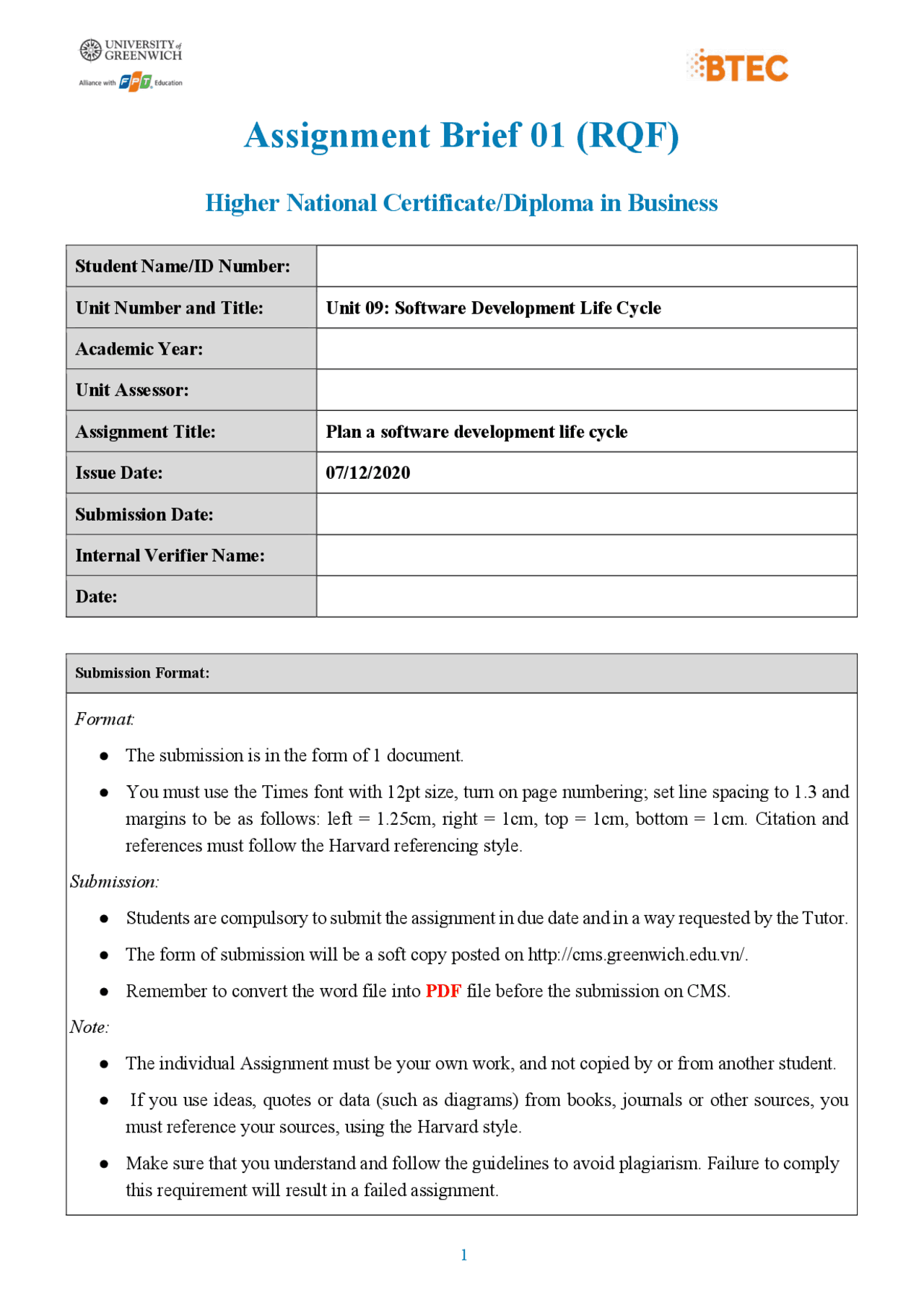 Assignment 1 Brief For Software Development Life Cycle 1631