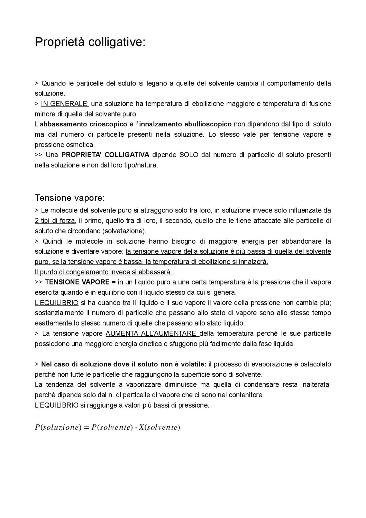Proprietà Colligative Tensione Vapore Osmosi Ecc Per Test Di