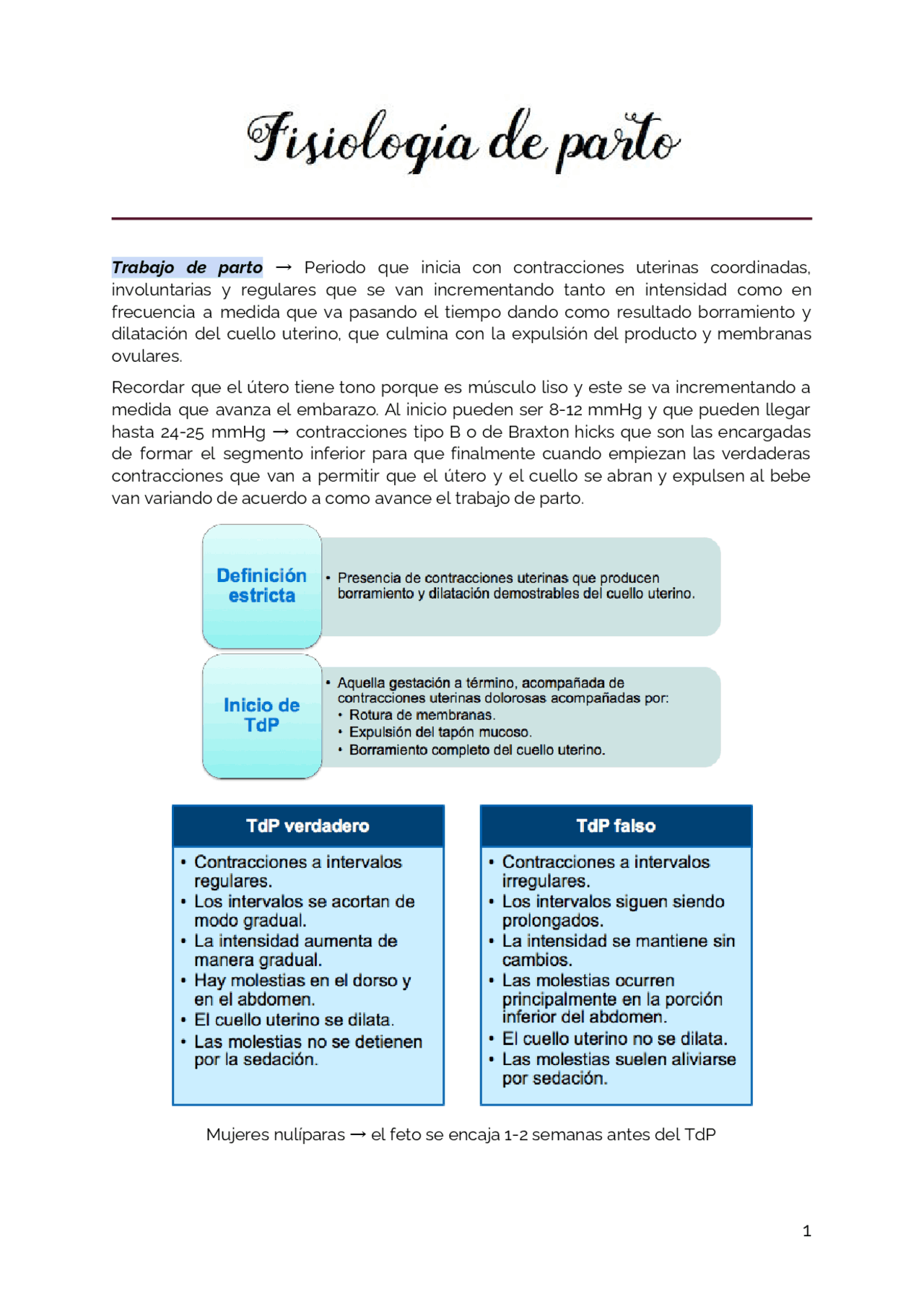 Fisiología del trabajo de parto normal | Apuntes de Obstetricia | Docsity