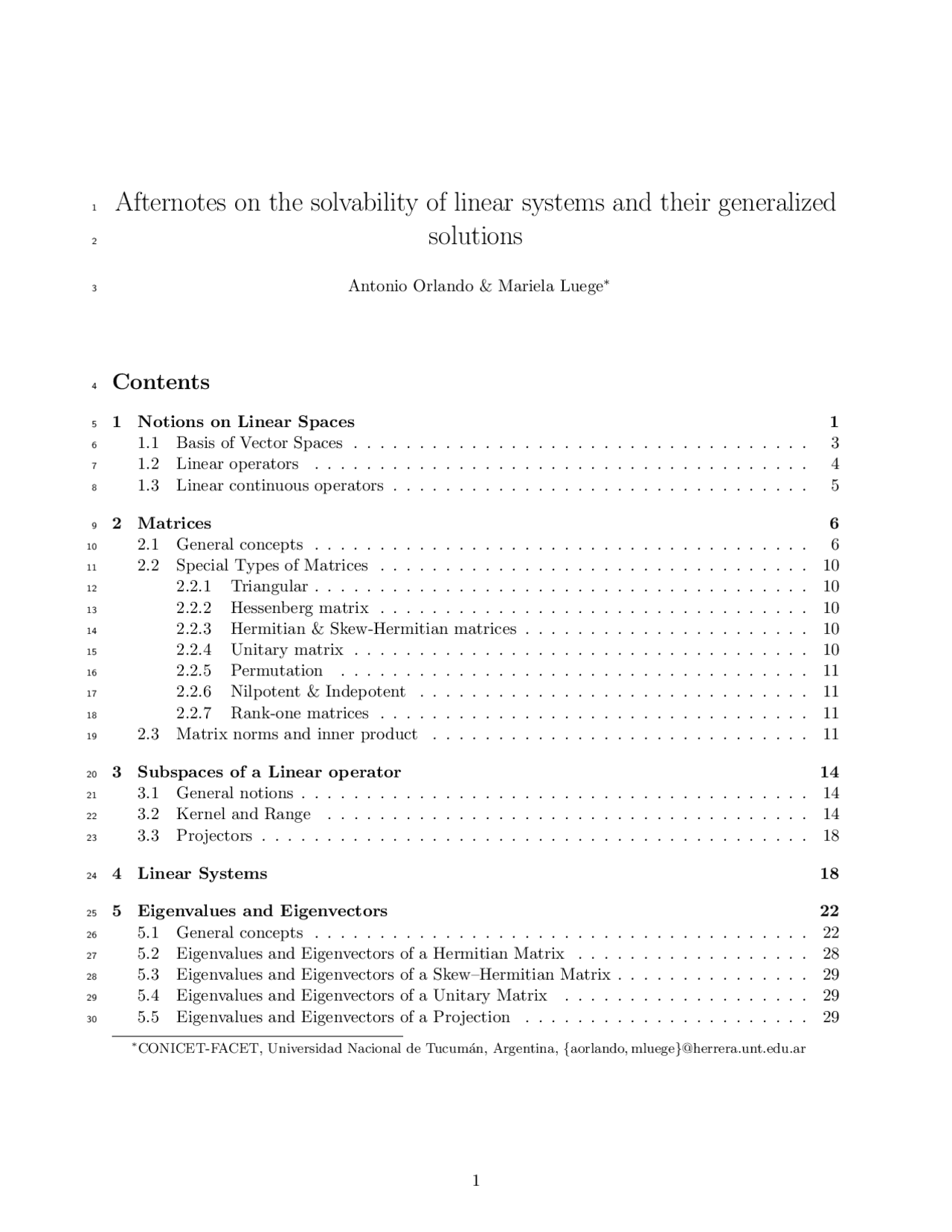 Algebra Lineare E Sistemi Lineari Dispense Di Analisi Numerica Docsity