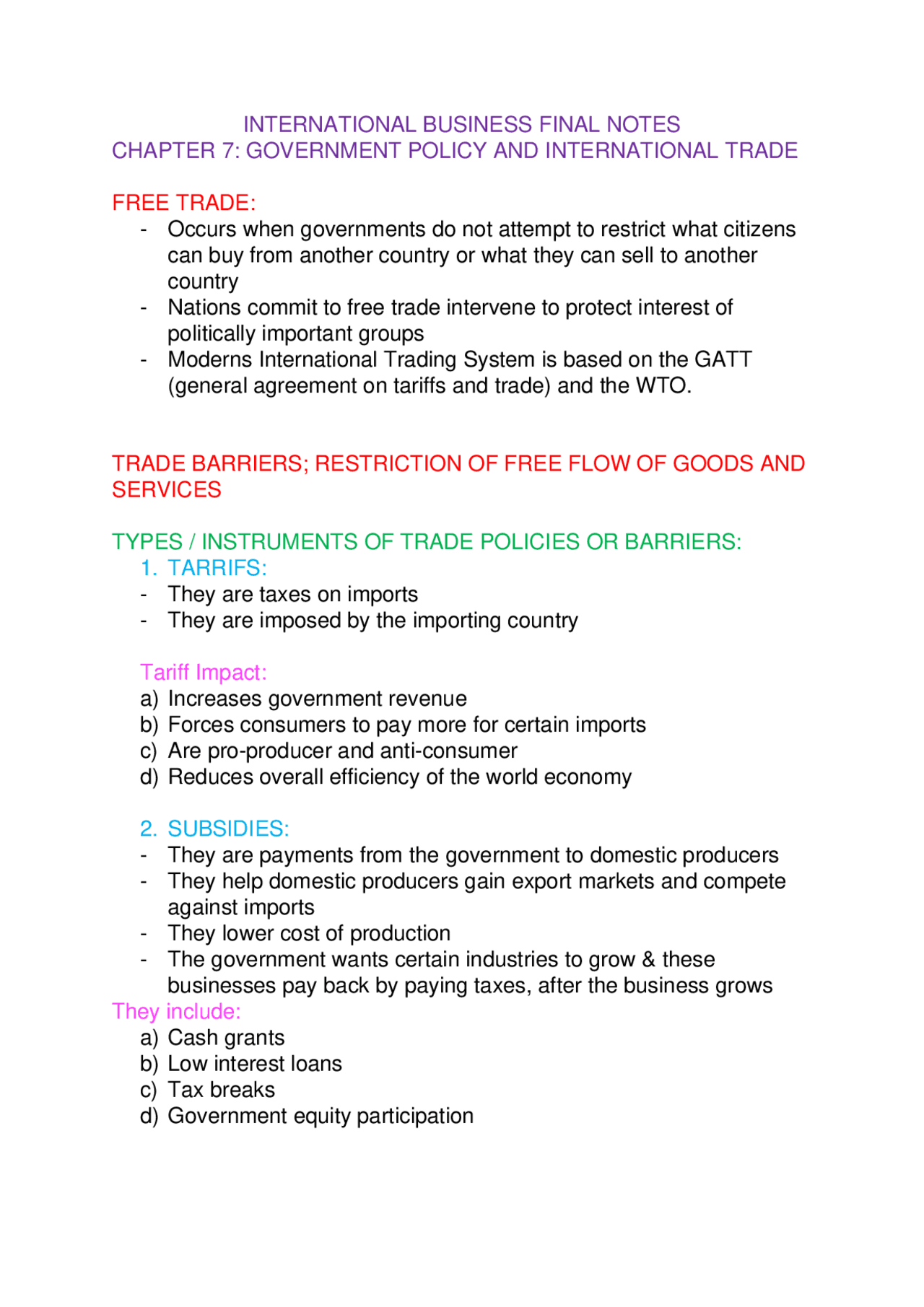 International Business notes | Study notes International Business | Docsity