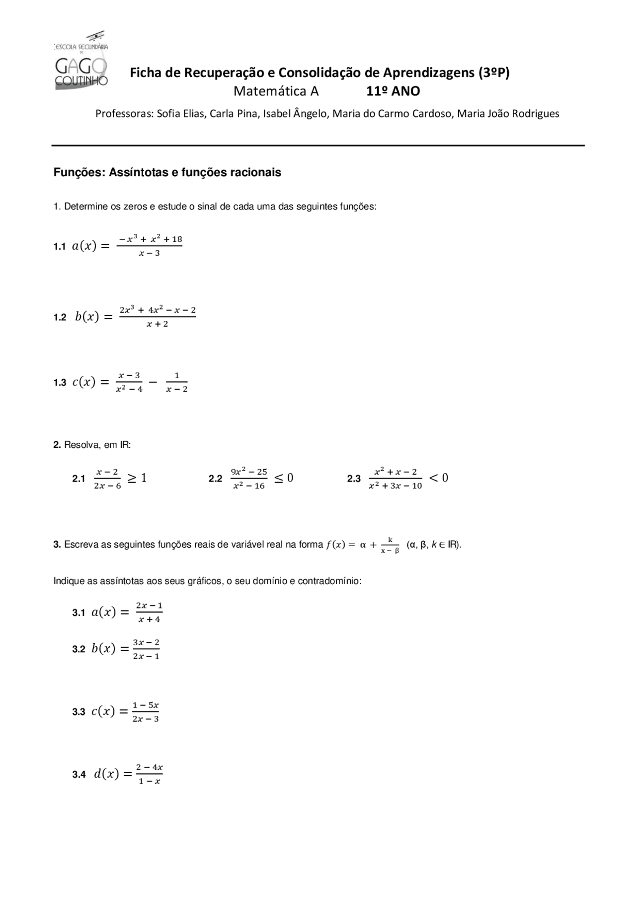 Exercícios De Matemática Exercícios Matemática Docsity