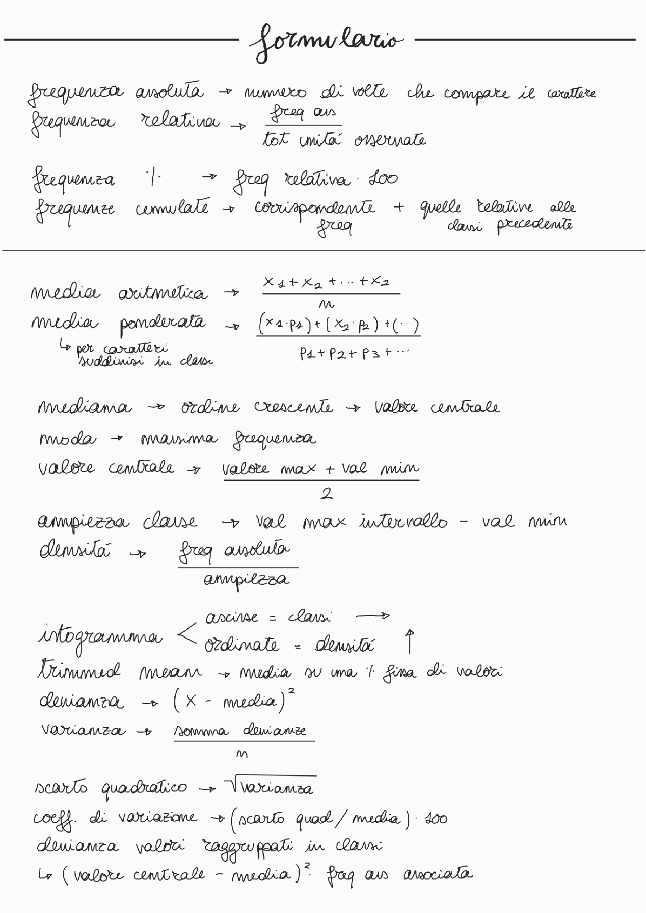 Formulario Esame Di Statistica Formulari Di Statistica Docsity