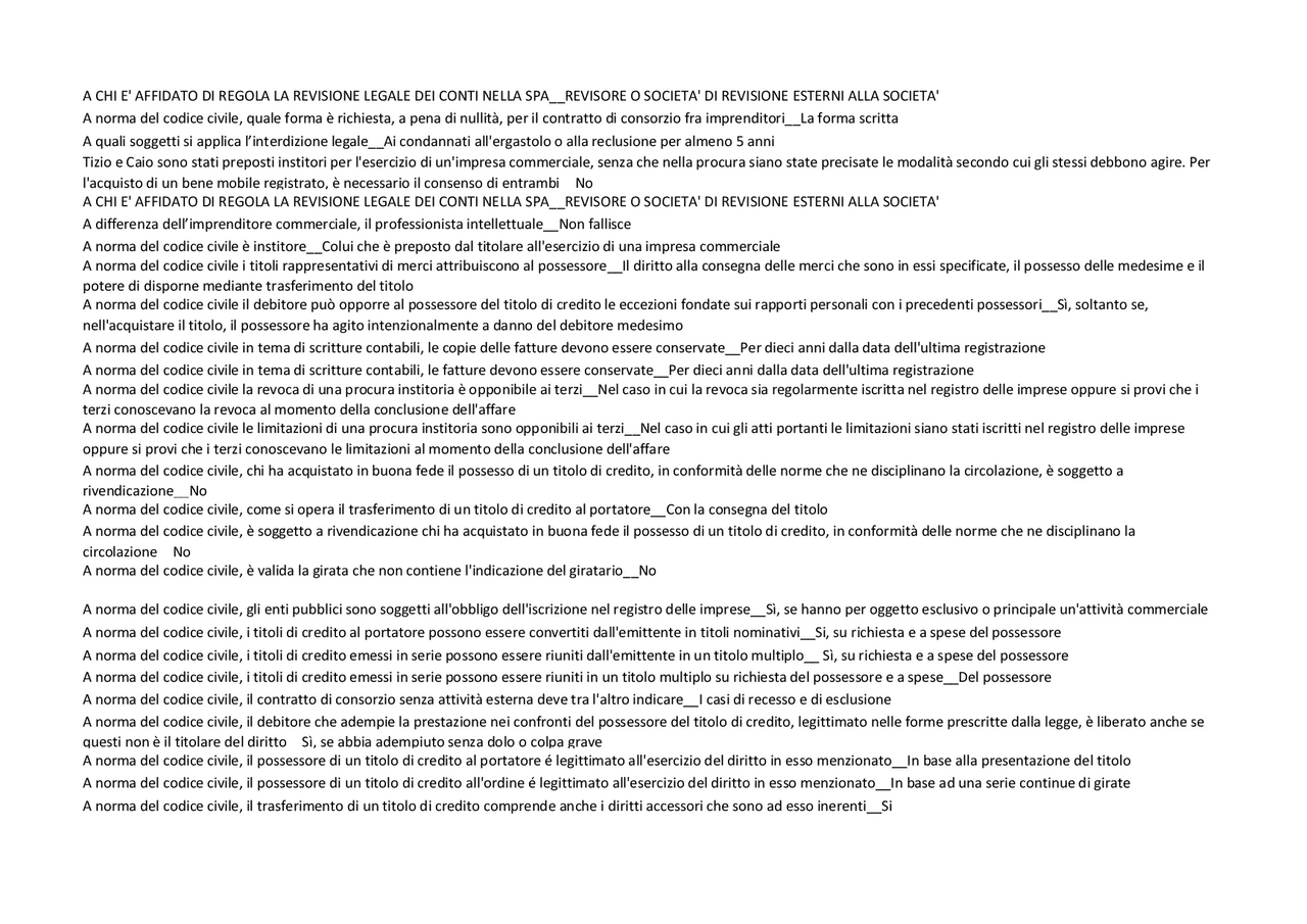 Diritto Commerciale Avanzato Domande Aperte E Chiuse Ecampus Prove D