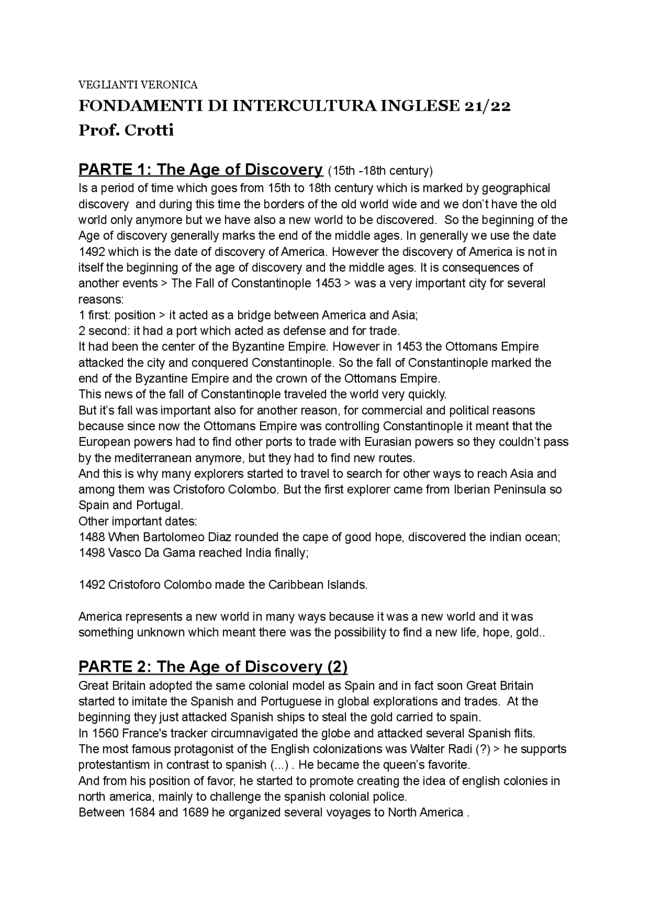 Fondamenti di Intercultura Inglese anno 21/22 | Sbobinature di Cultura Inglese I - Docsity