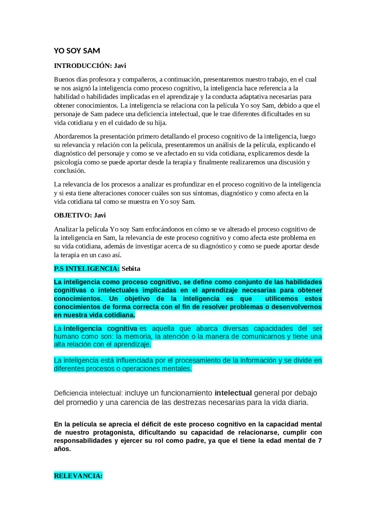 Yo soy Sam resumen película y sus procesos cognitivos básicos sociales ...