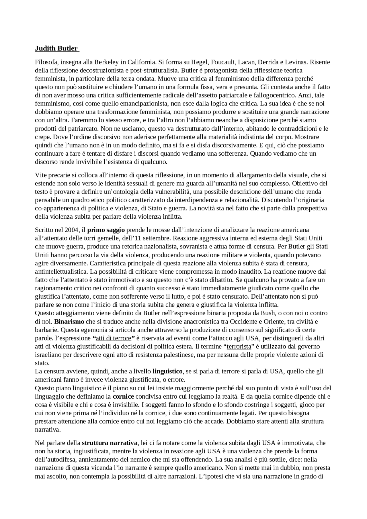 Vite Precarie Di Judith Butler Schemi E Mappe Concettuali Di