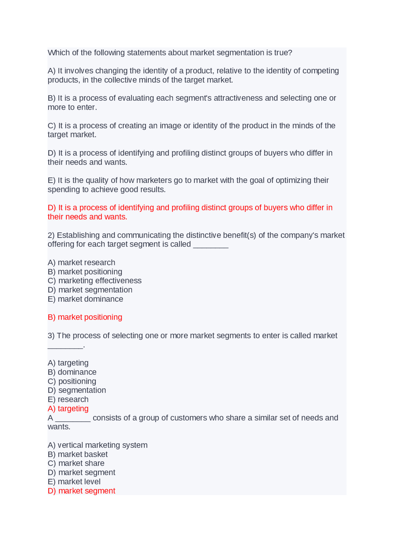 Questions And Answers Exercises Marketing Docsity
