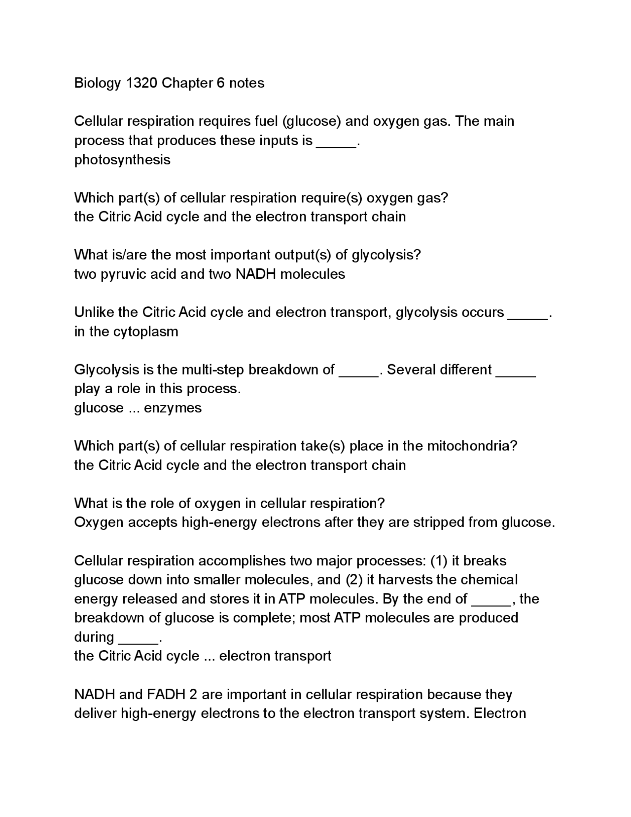 Chapter 6 Notes For Bio 1320 Lecture Notes Biology Docsity