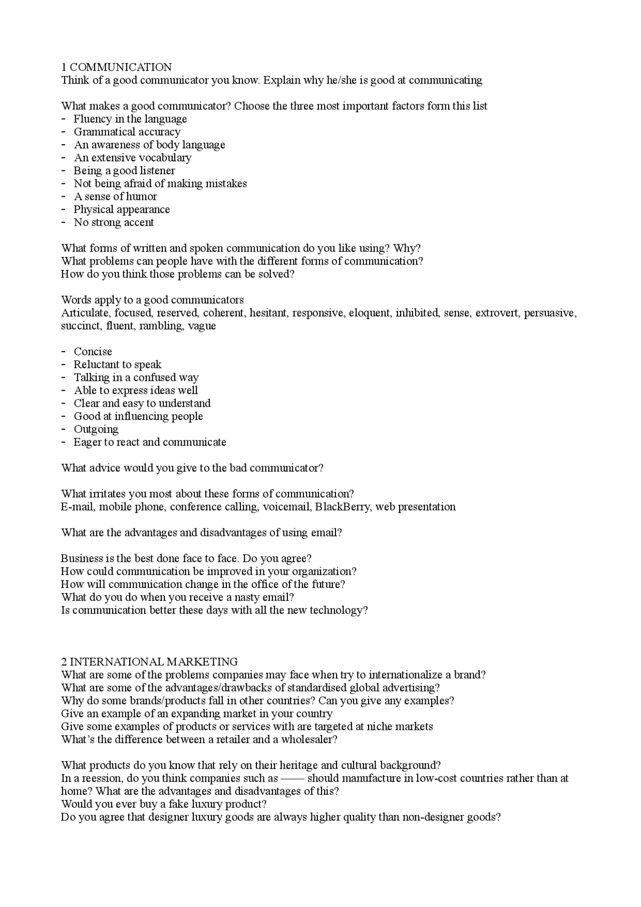 Inglese PInglese Professional English III Iulm Preparazione domande per ...