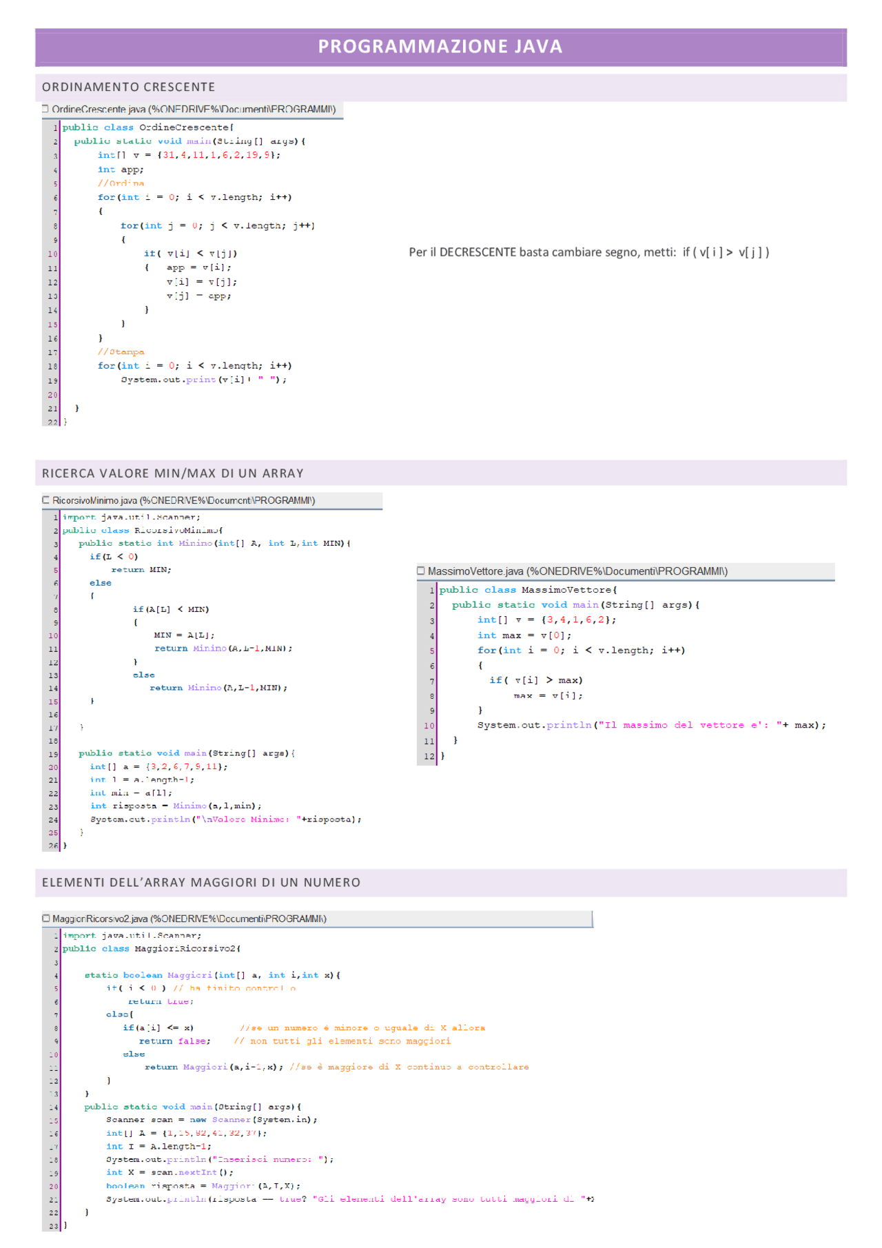 Codici Esercizi Fondamentali Programmazione Java 1° Semestre