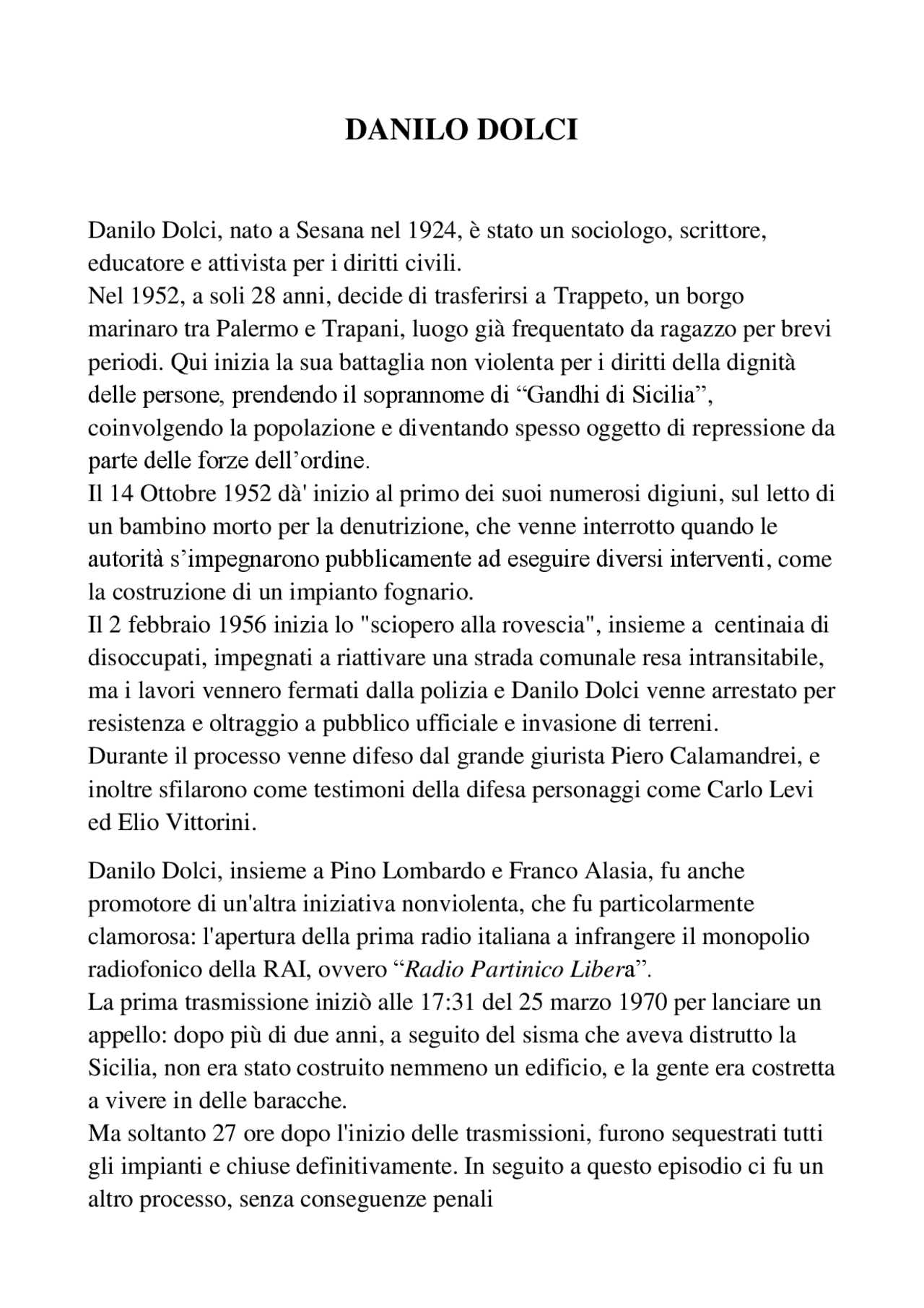 Danilo Dolci Sintesi Schemi E Mappe Concettuali Di Pedagogia Docsity