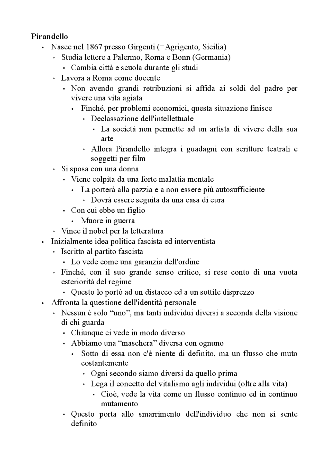 Pirandello Uno Nessuno E Centomila E Il Fu Mattia Pascal Docsity