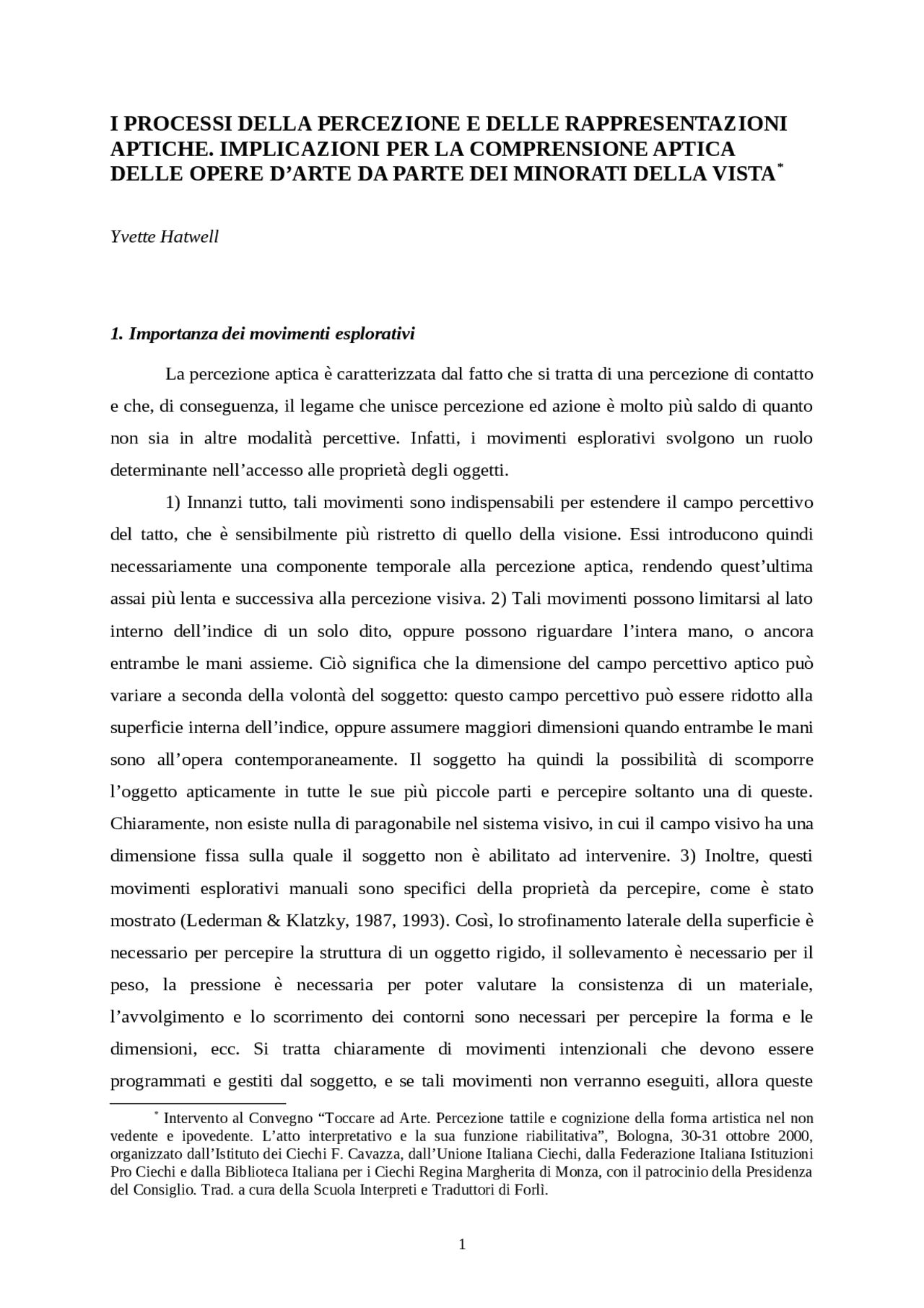 Attività aptica per persone cieche | Appunti di Pedagogia | Docsity