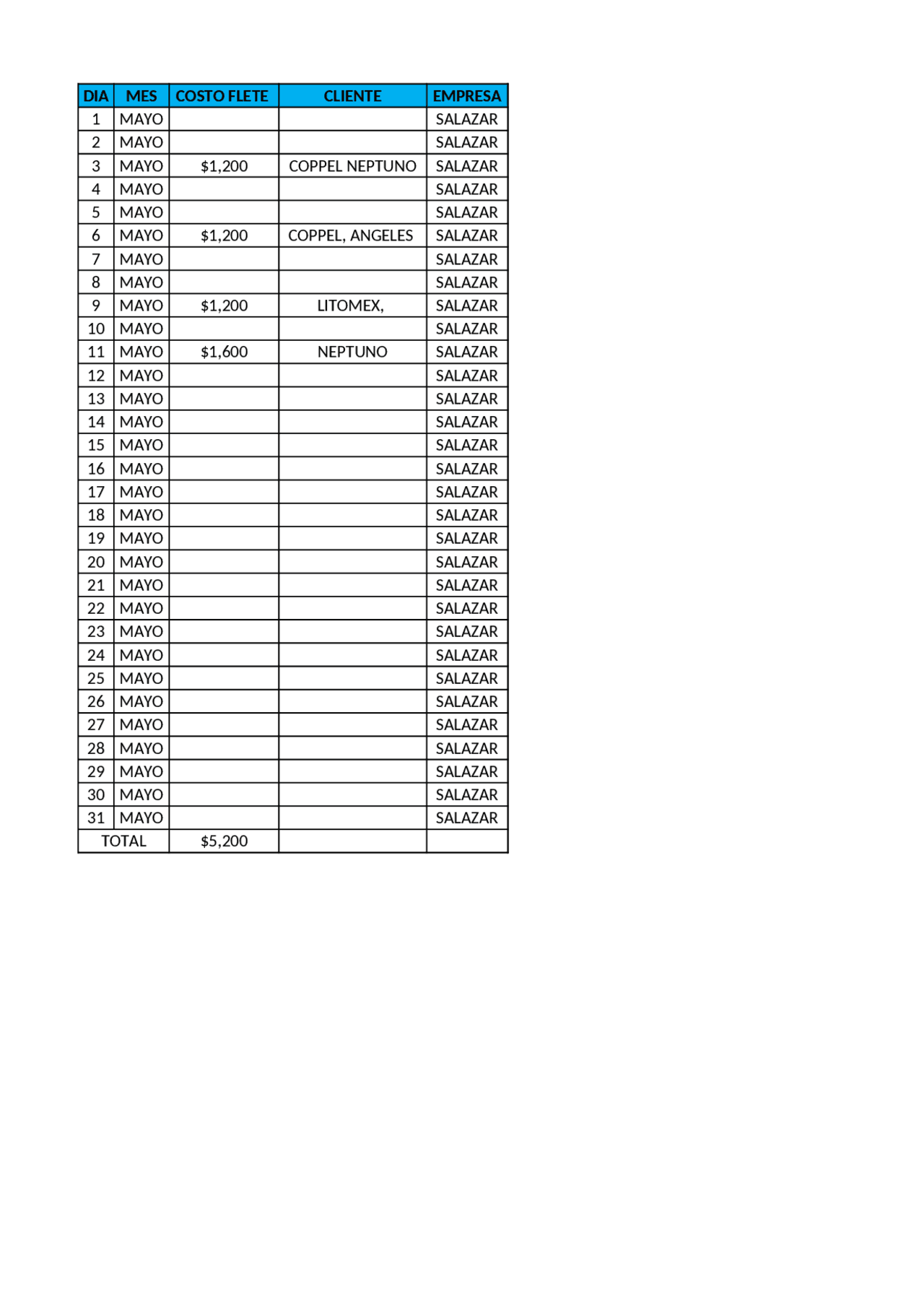 Formato Control De Fletes Ejercicios De Matemáticas Docsity
