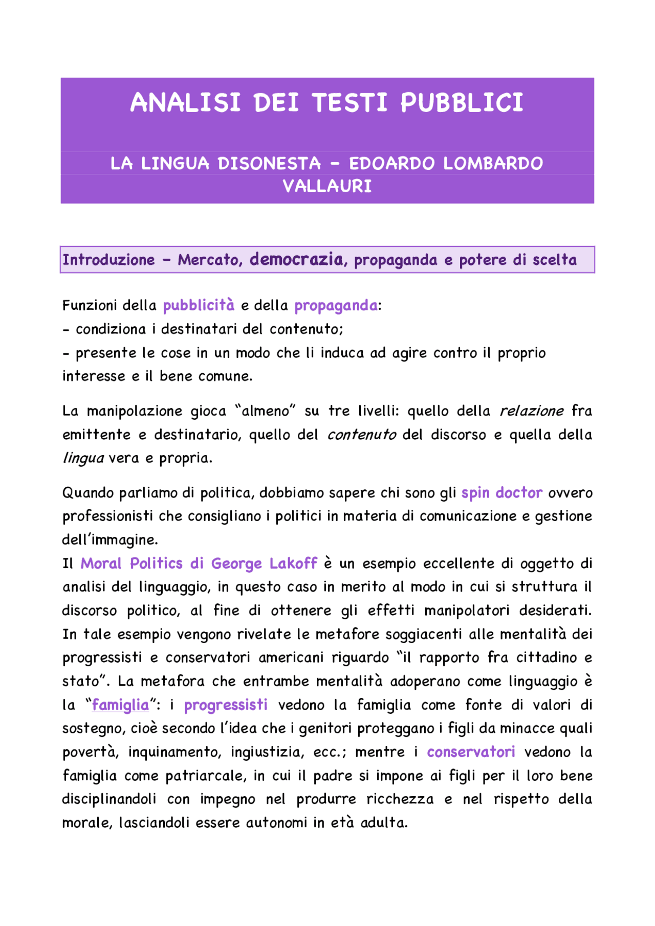 Analisi dei Testi Pubblici - La lingua disonesta | Sintesi del corso di ...