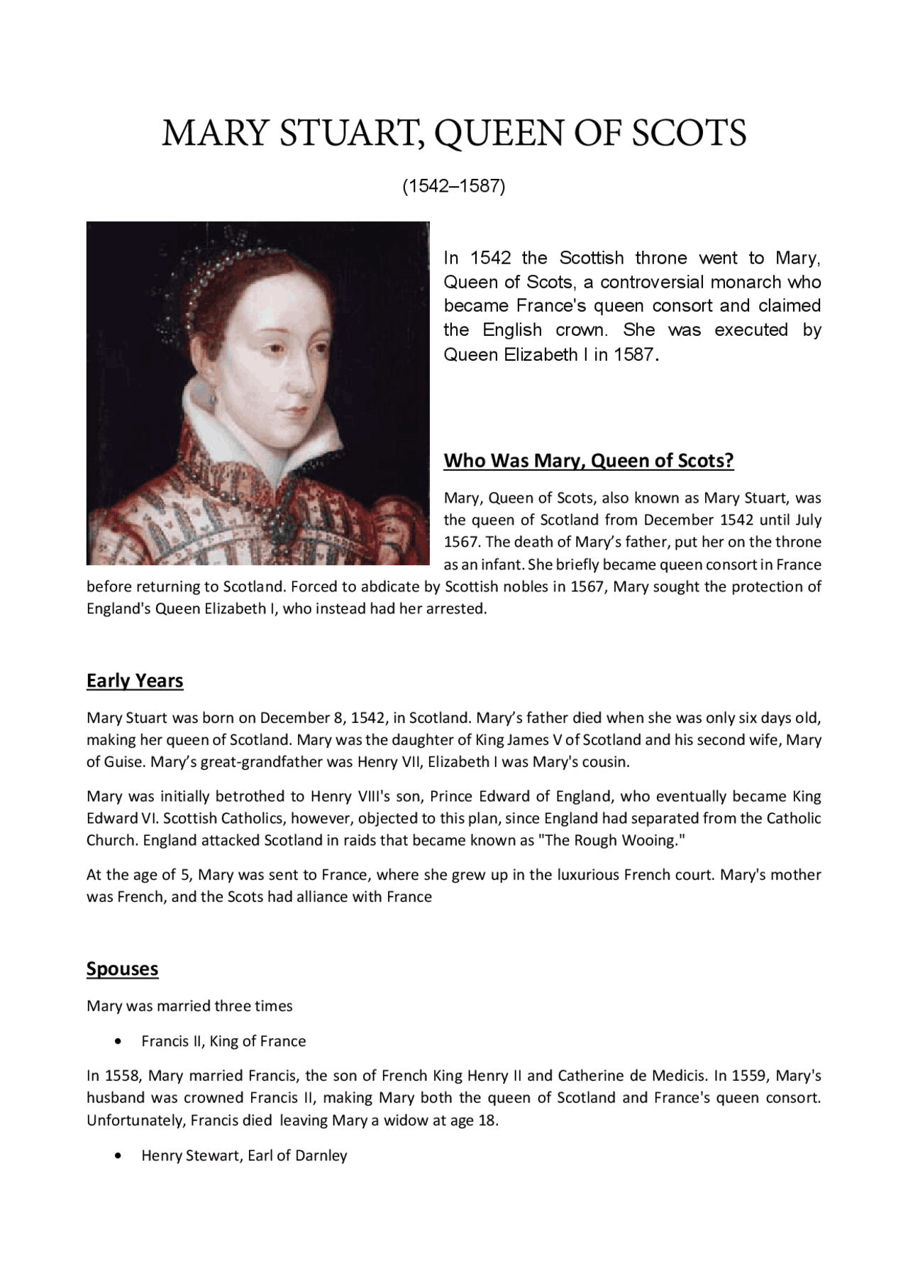 Queen Mary Stuart (riassunto) | Appunti di Letteratura Inglese | Docsity