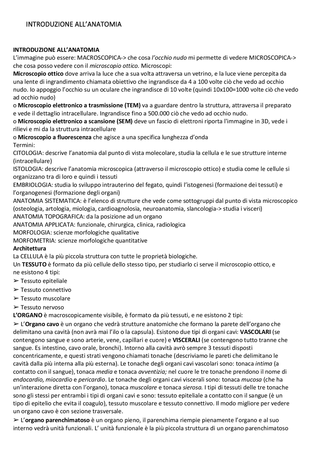 Appunti Anatomia Primo Anno Farmacia E Ctf Docsity