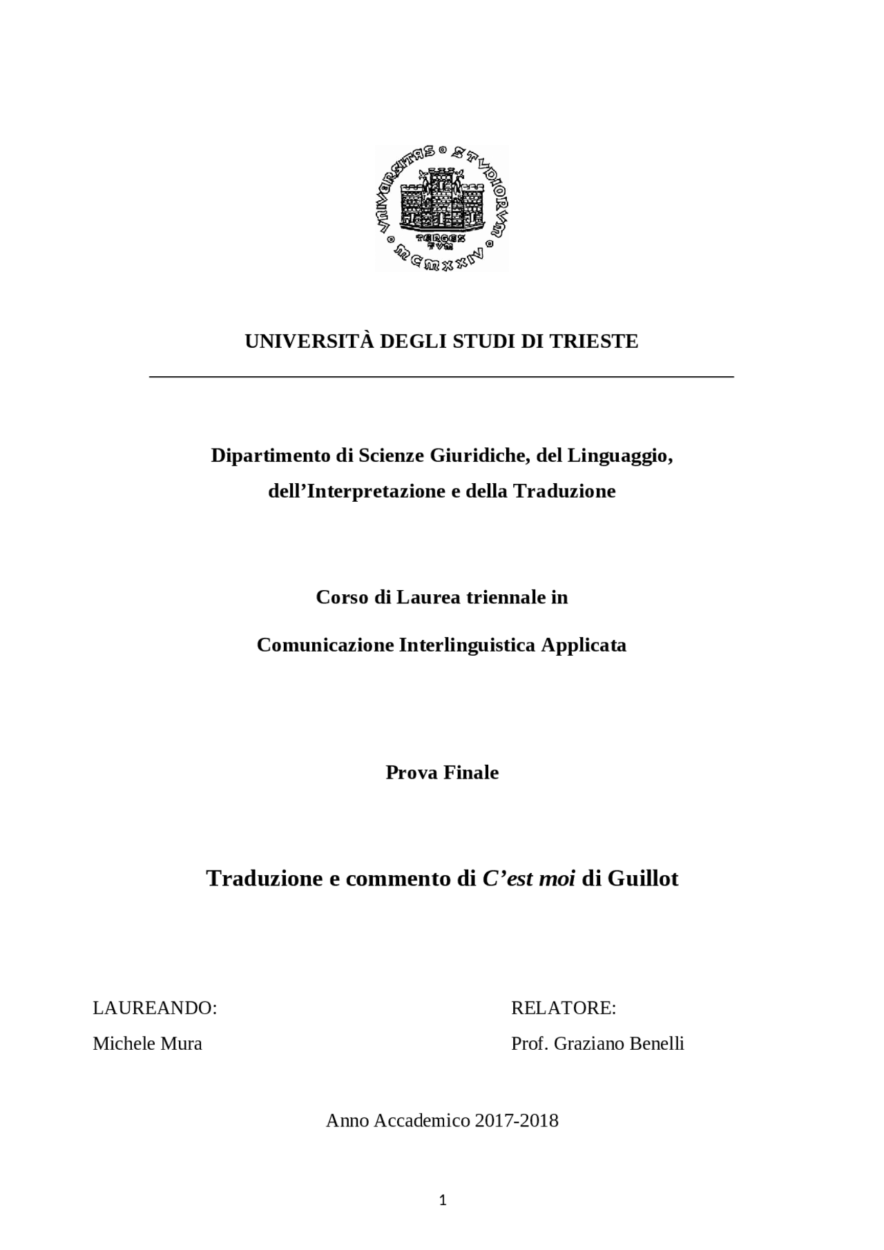 Traduzione e commento di "C'est moi" di Marion Guillot | Tesi di laurea ...