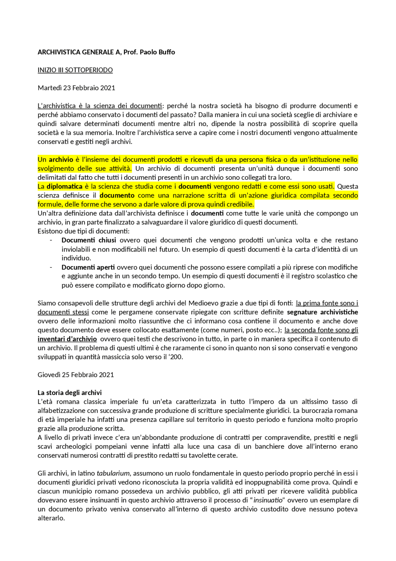 Archivistica Generale A | Appunti di Archivistica | Docsity