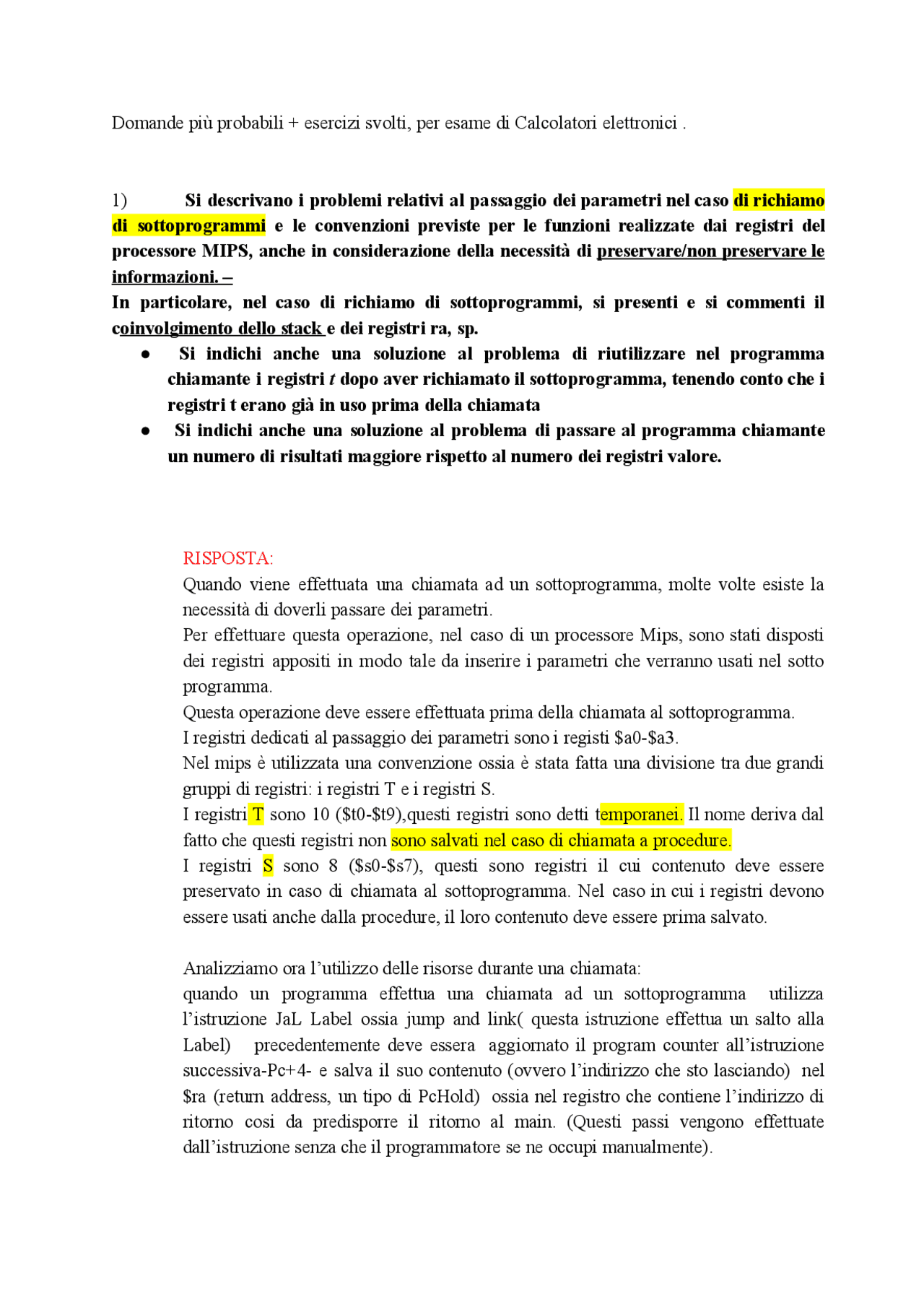 Domande Con Risposta Calcolatori Elettronici Unipv Appunti Di