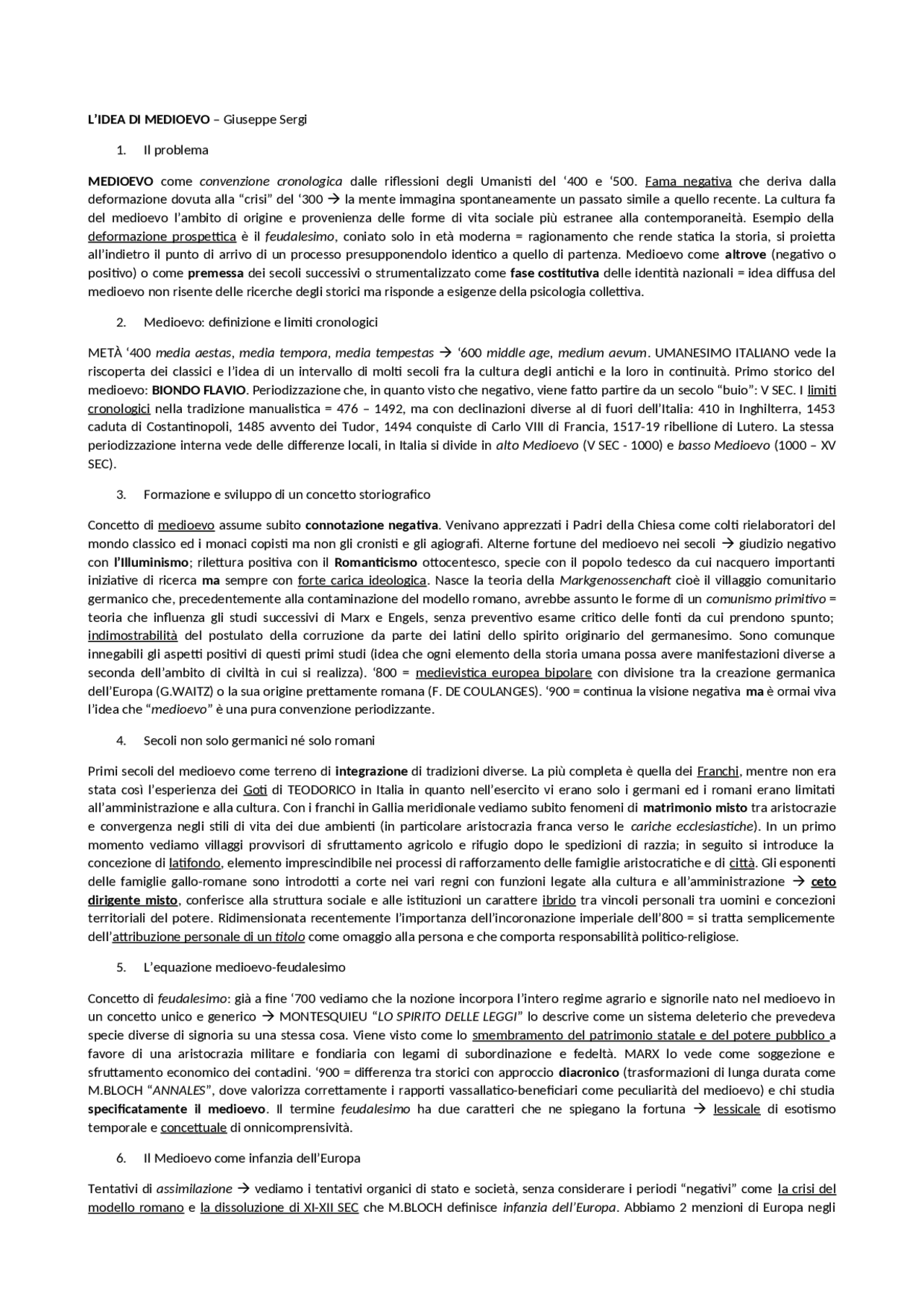Lidea Di Medioevo Giuseppe Sergi Riassunto Dispense Di Storia