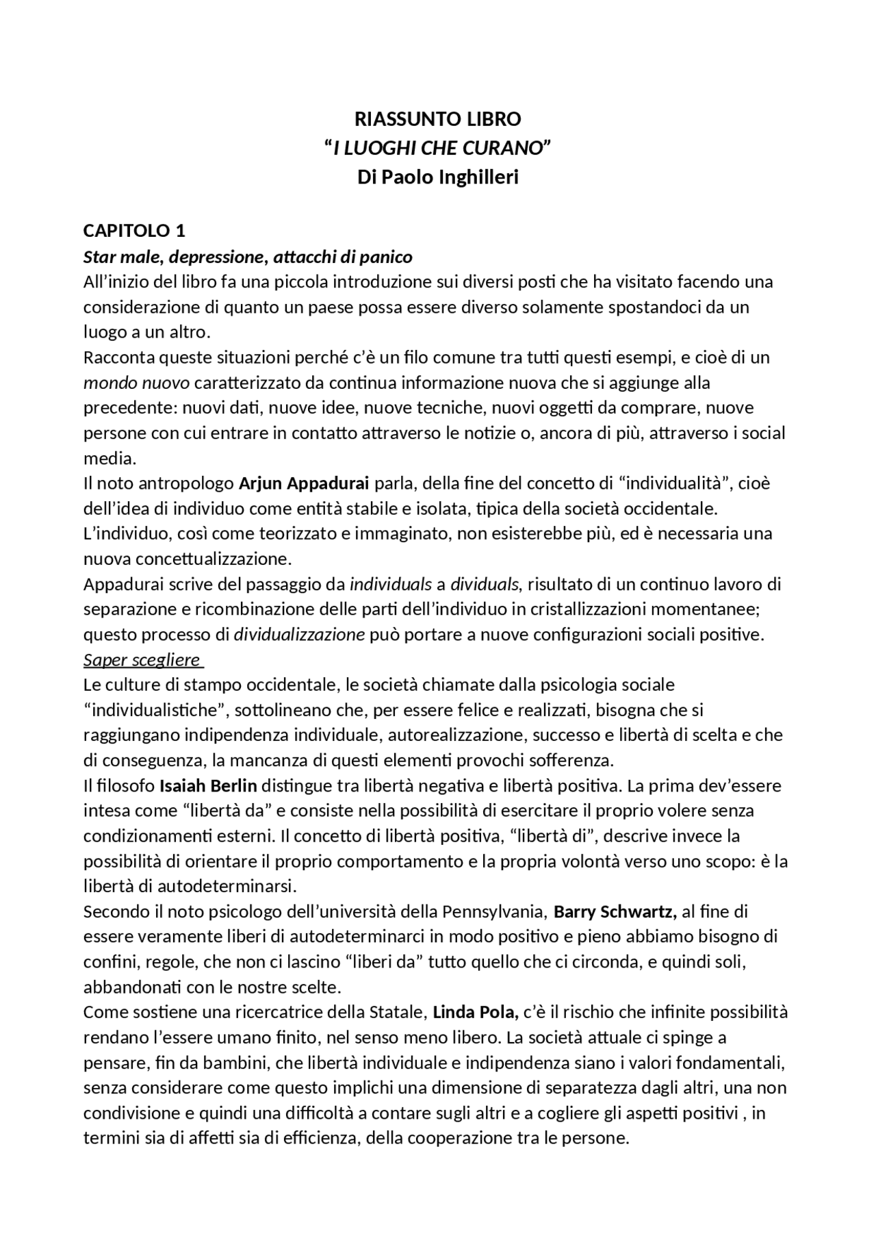 I Luoghi Che Curano Appunti Di Psicologia Cognitiva Docsity