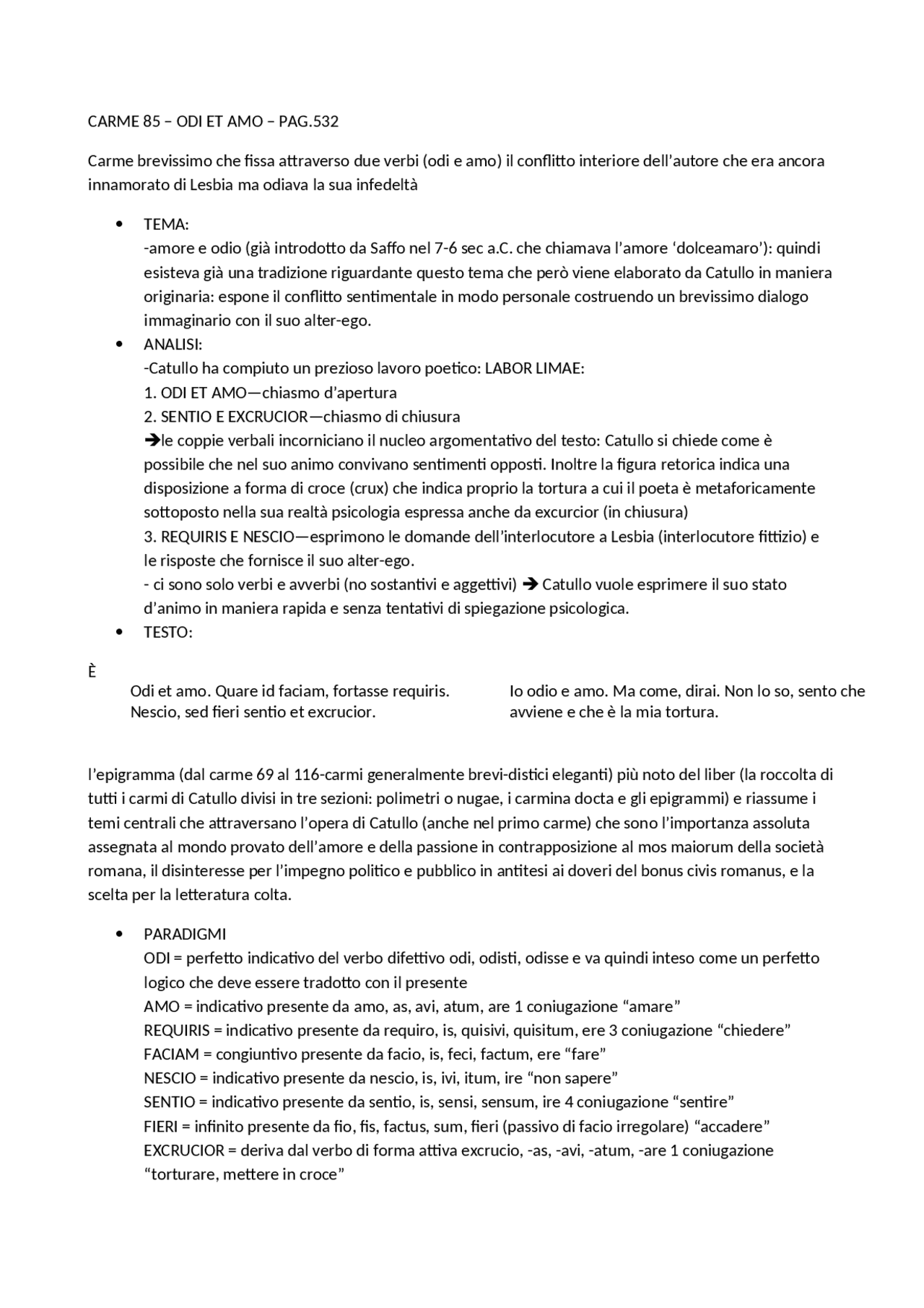 Analisi Del Carme 85 Di Catullo Appunti Di Latino Docsity