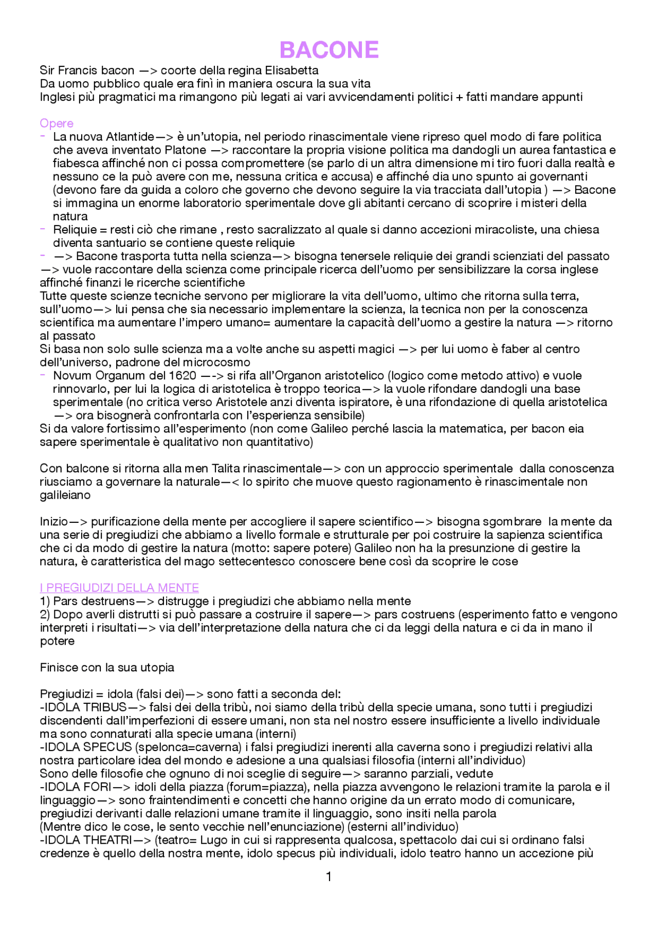 Bacone E Cartesio Opere E Concetti Appunti Di Filosofia Docsity
