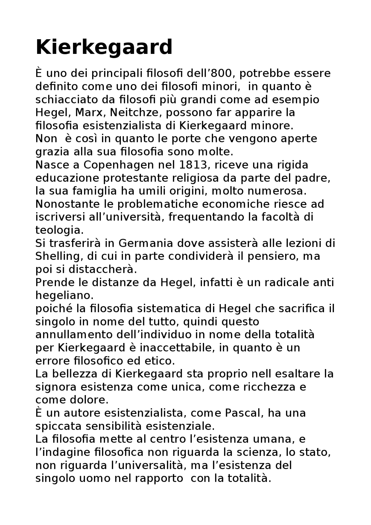 Kierkegaard (filosofia) | Appunti di Filosofia | Docsity