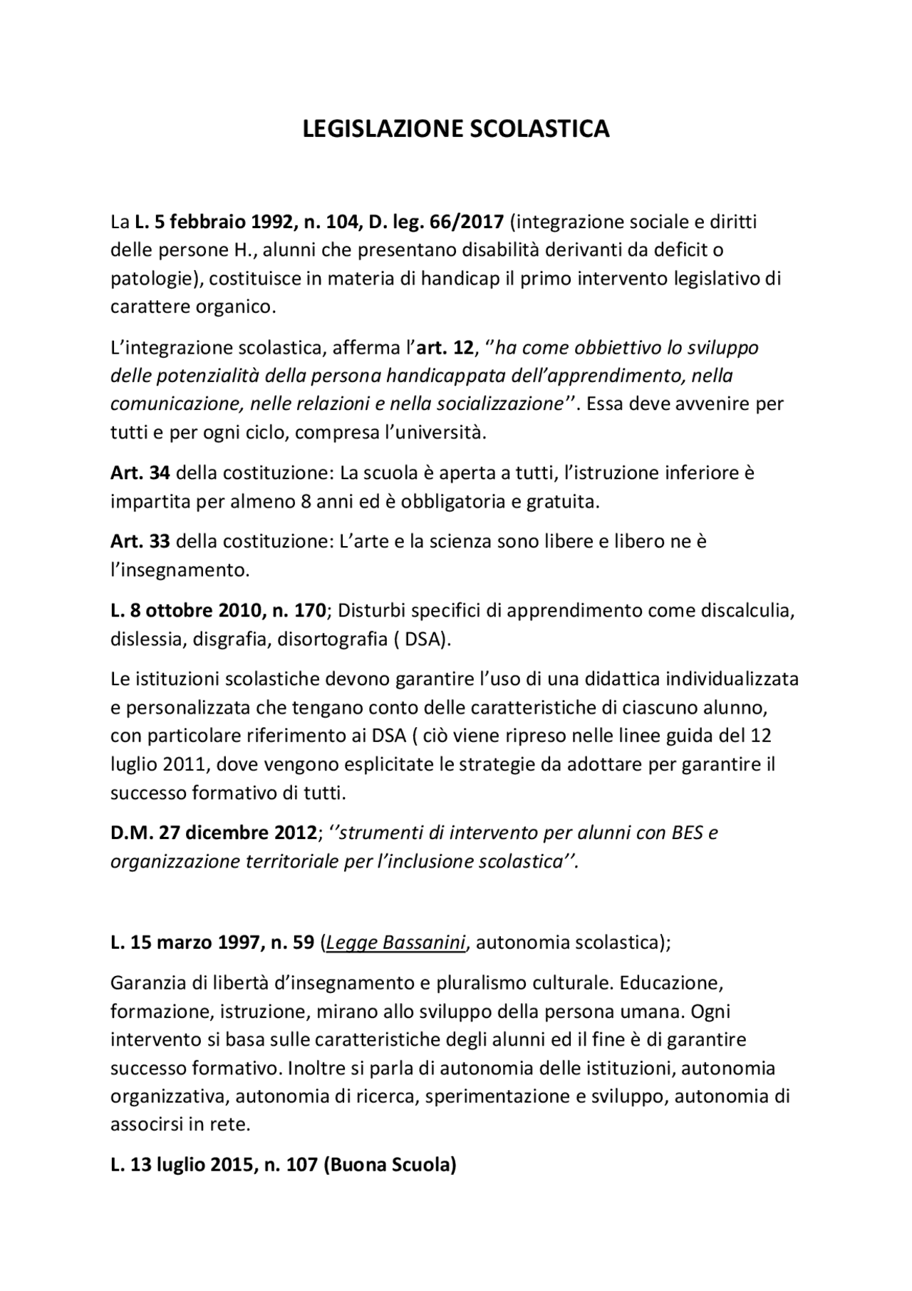 Legislazione Scolastica Tfa Sostegno Appunti Di Tfa Sostegno Docsity
