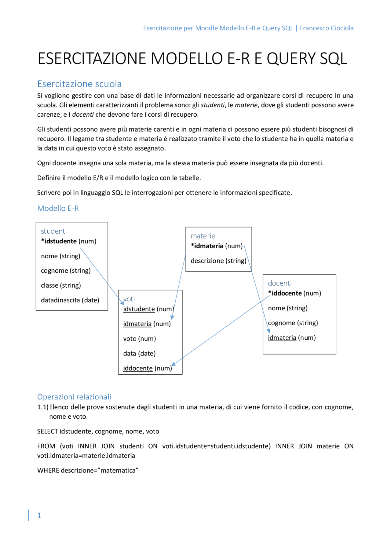 SQL Esercitazioni con soluzione | Esercizi di Informatica | Docsity