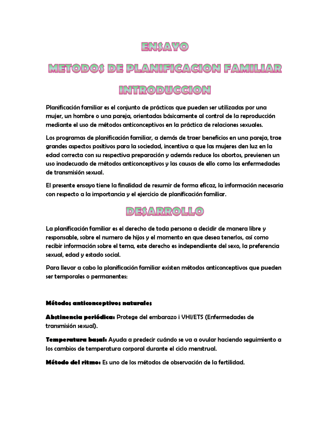 Planificación Familiar Lecture Notes Of Enfermería Comunitaria Docsity