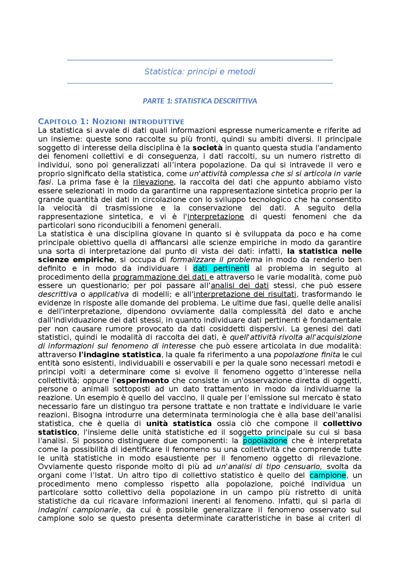 Statistica Principi E Metodi Dispense Di Statistica Docsity