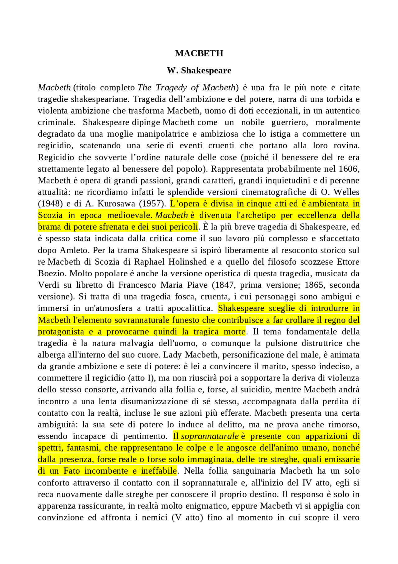 Macbeth Shakespeare Tesine Universitarie Di Letteratura Inglese