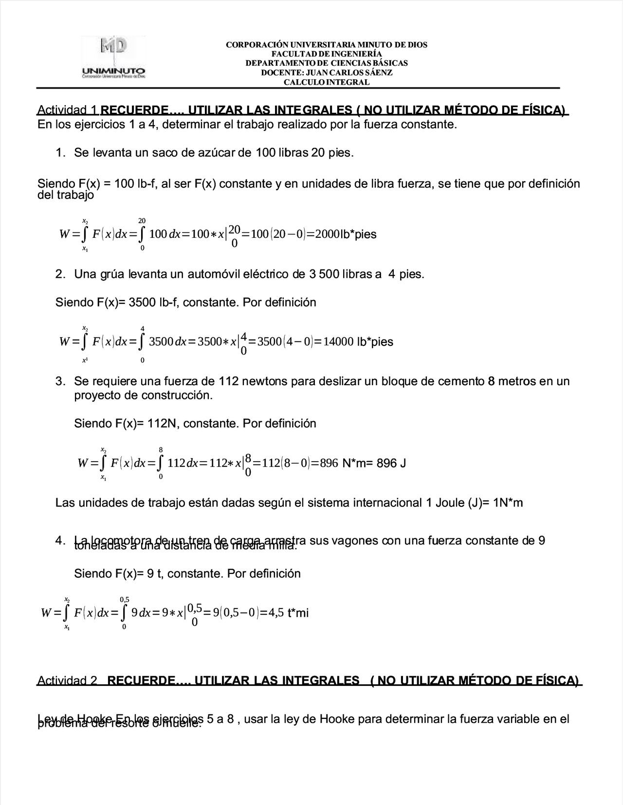 Ejercios Resuletos De Calculo Integral Ejercicios De Cálculo Docsity