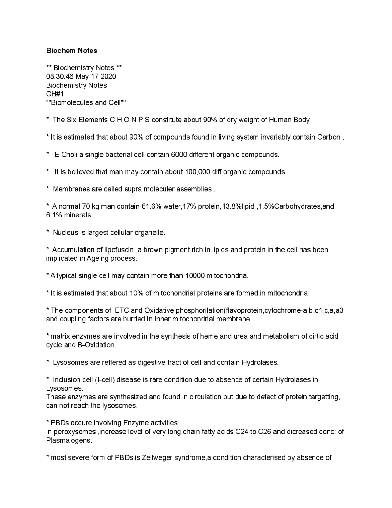 Biochemistry First year MBBS Notes. | Study notes Biochemistry | Docsity